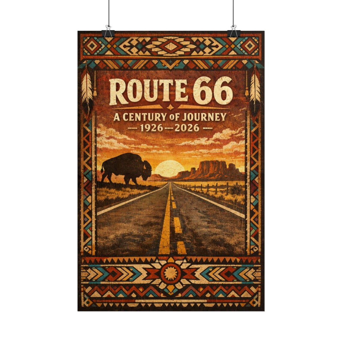 Route 66 Tribal Heritage Buffalo Art Poster | Oklahoma Centennial Wall ...