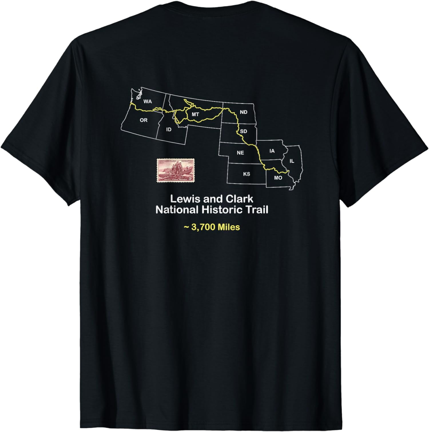 Route Map of the Lewis and Clark National Historic Trail T-Shirt ...