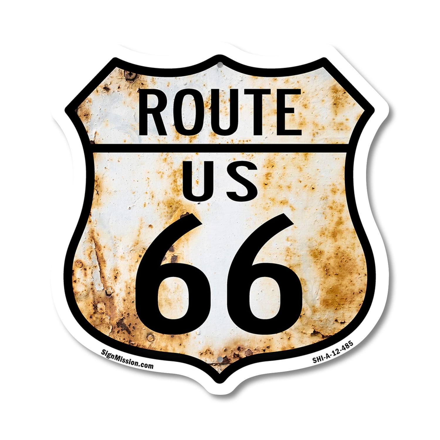 Route Us 66 Rustic 12 inch X 12 inch Shield-Shaped Rust-Free Aluminum ...