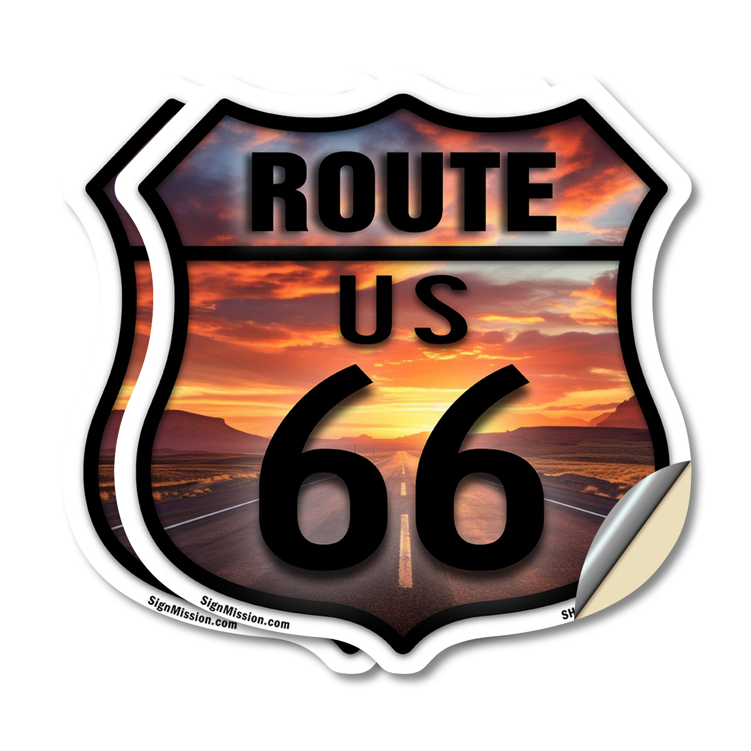 Route Us 66 Sunset (2 Pack) 12 inch X 12 inch Shield Shaped Heavy Duty ...