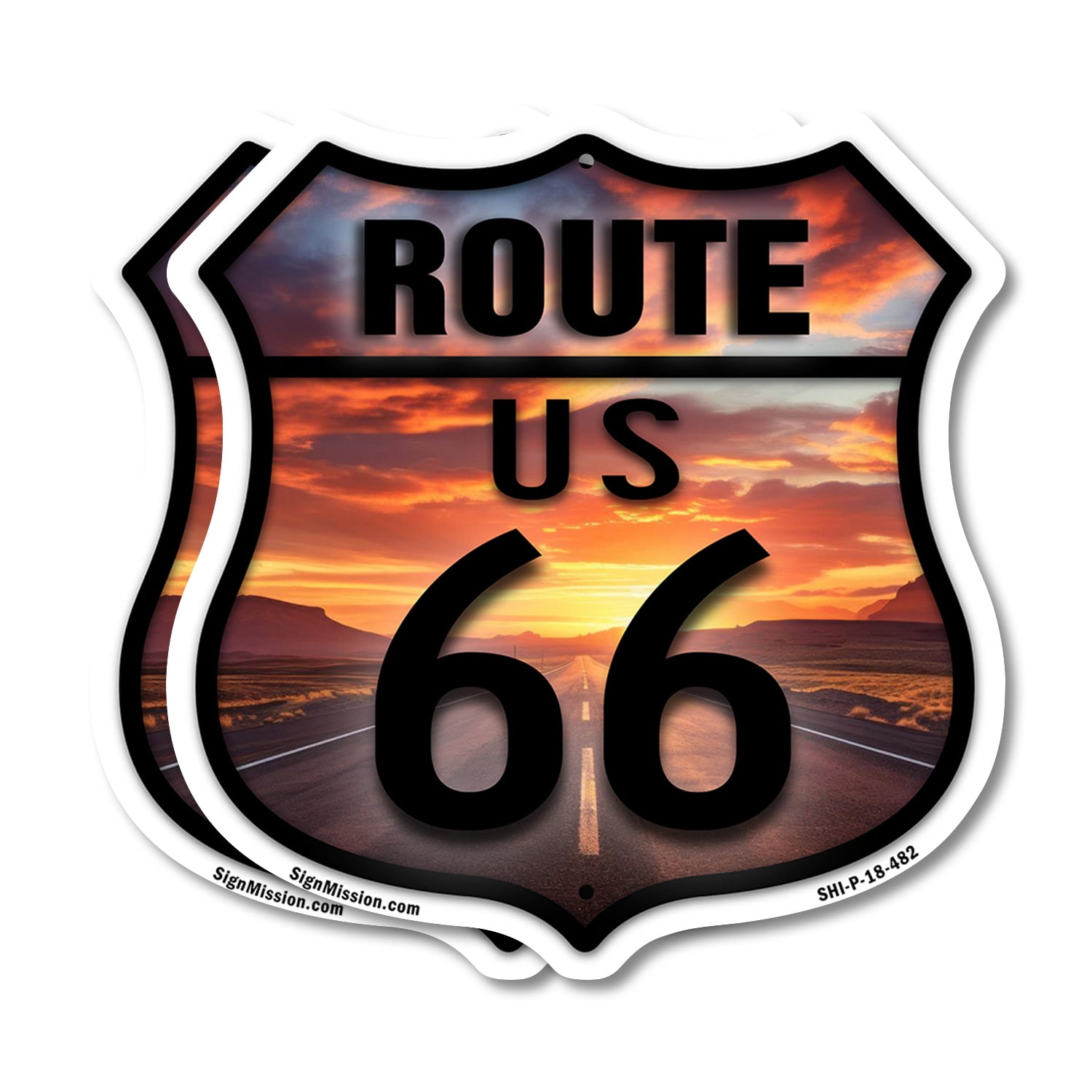 Route Us 66 Sunset (2 Pack) 18 inch X 18 inch Shield Shaped Commercial ...