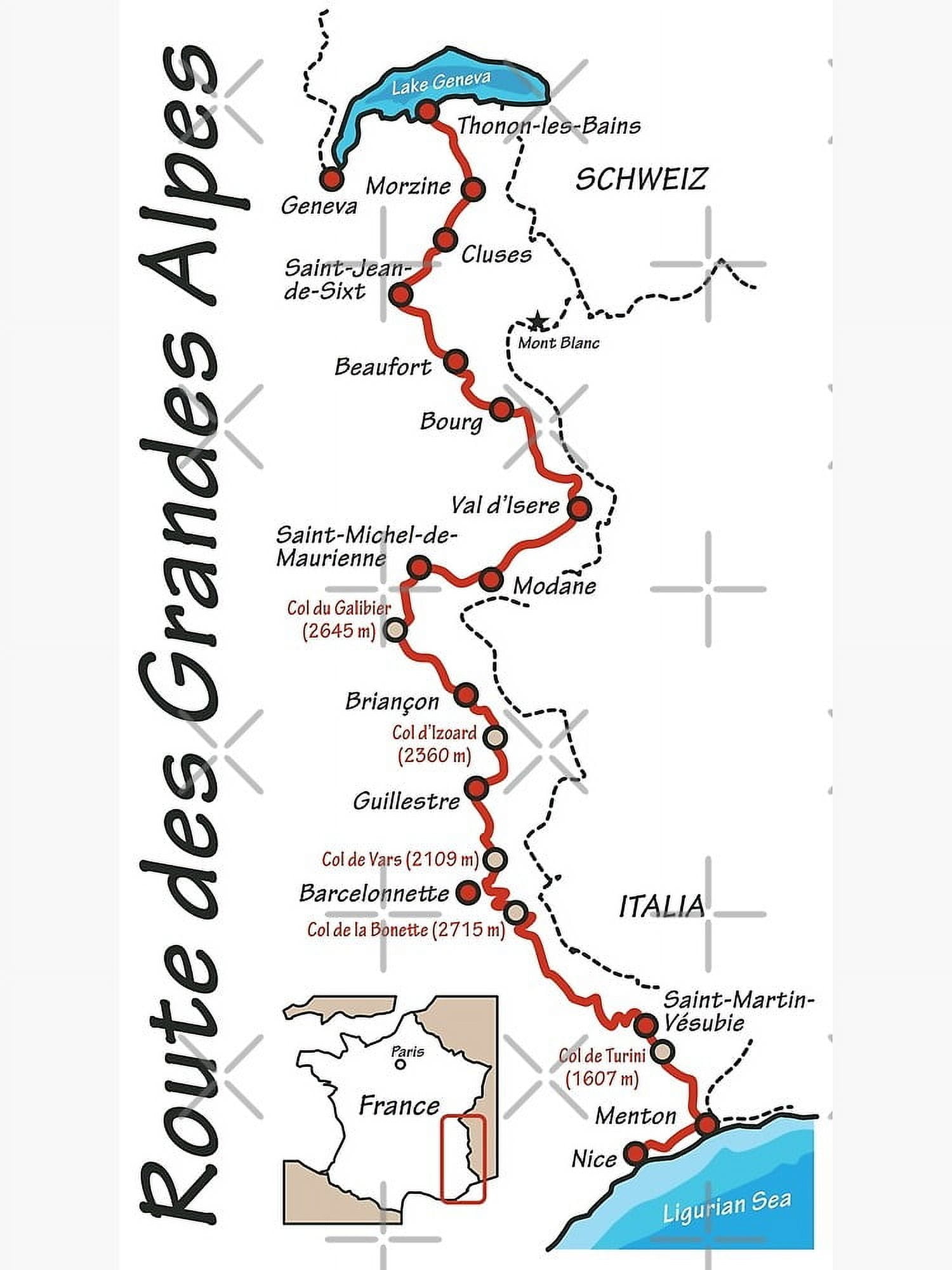 Route des Grandes Alpes map Poster Framed-unframed - Walmart.com