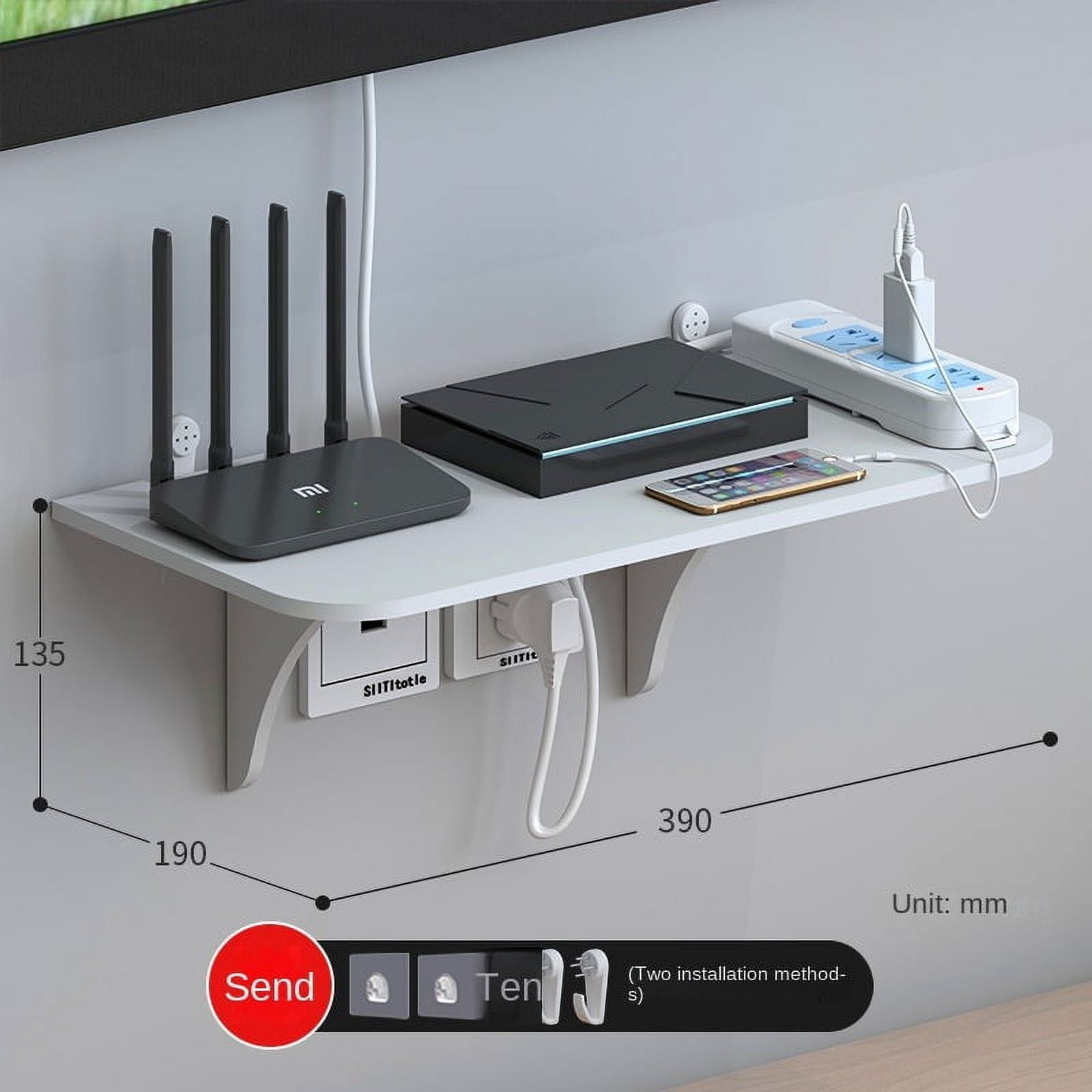 Router Floating Shelf Hanging Rack Multi Tap Outlet Wifi TV Set Top Box ...