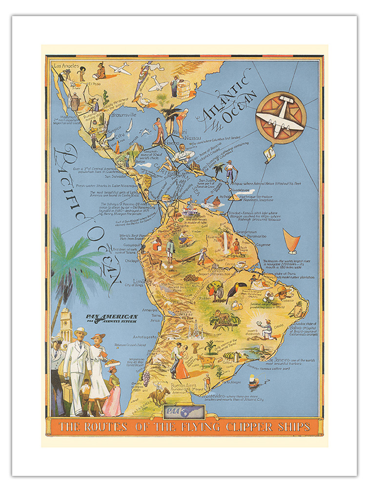 The Routes of the Flying Clipper Ships - Vintage Airline Travel Poster ...