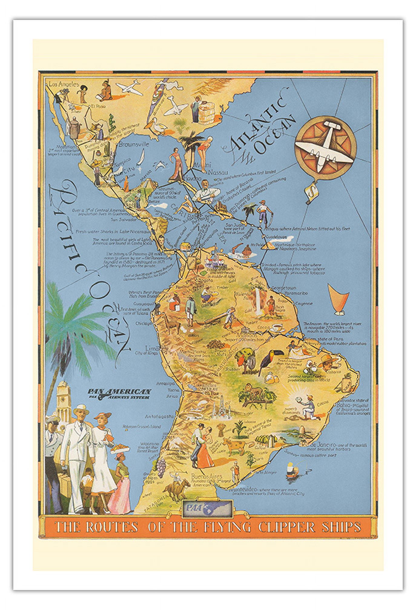 The Routes of the Flying Clipper Ships - Vintage Airline Travel Poster ...
