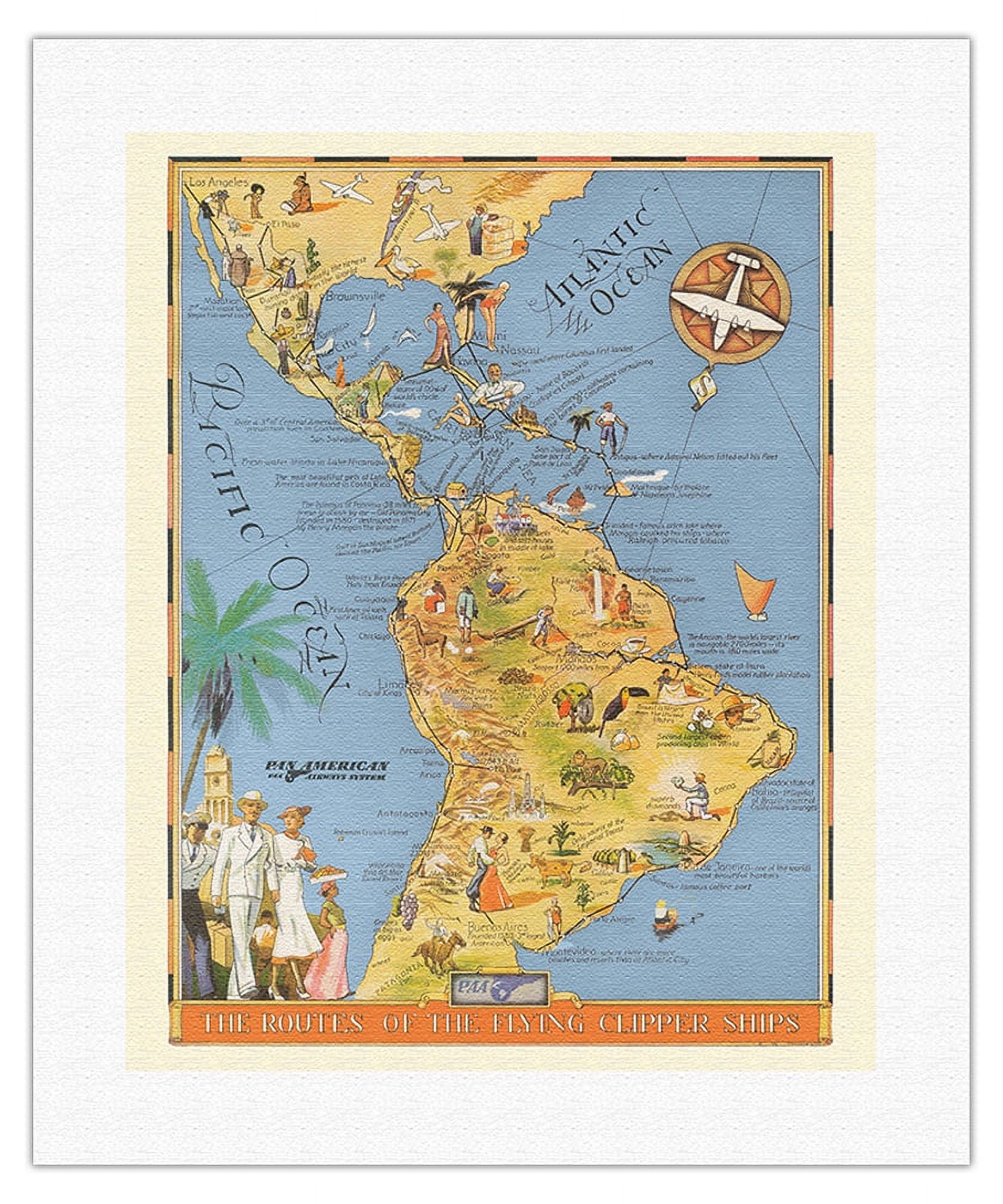 The Routes of the Flying Clipper Ships - Vintage Airline Travel Poster ...