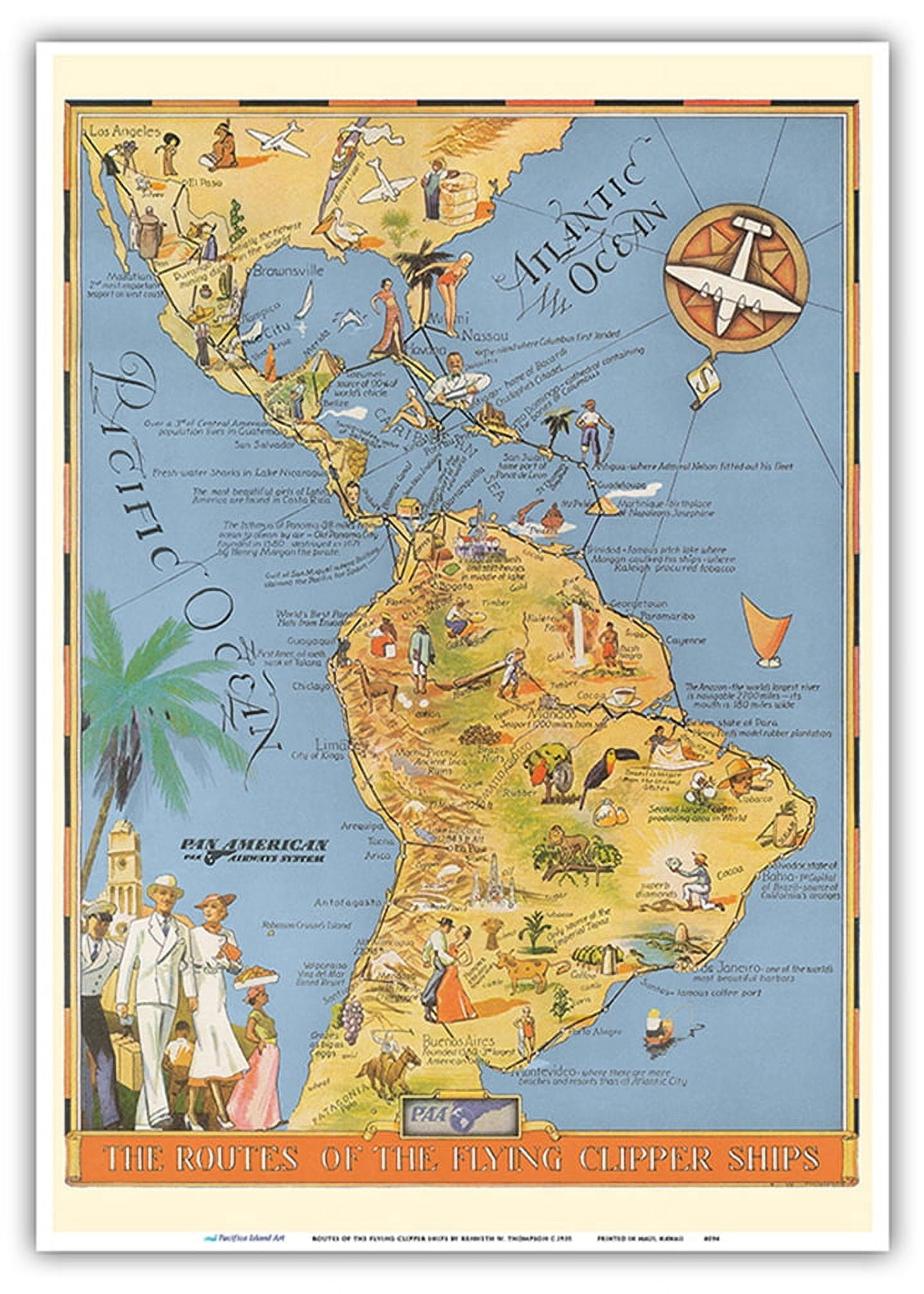 The Routes of the Flying Clipper Ships - Vintage Airline Travel Poster ...