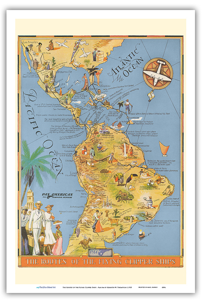 The Routes of the Flying Clipper Ships - Vintage Airline Travel Poster ...