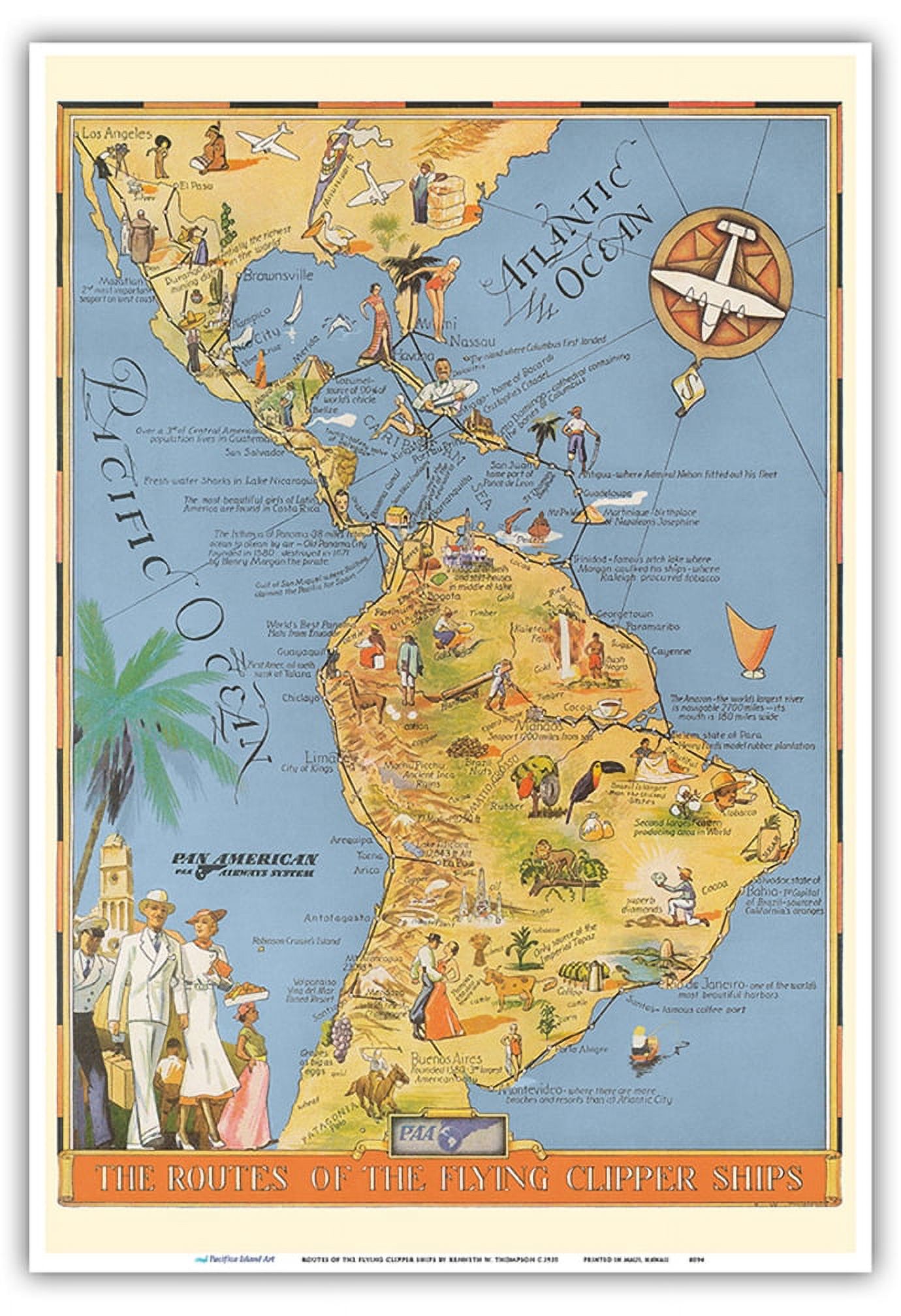 The Routes of the Flying Clipper Ships - Vintage Airline Travel Poster ...
