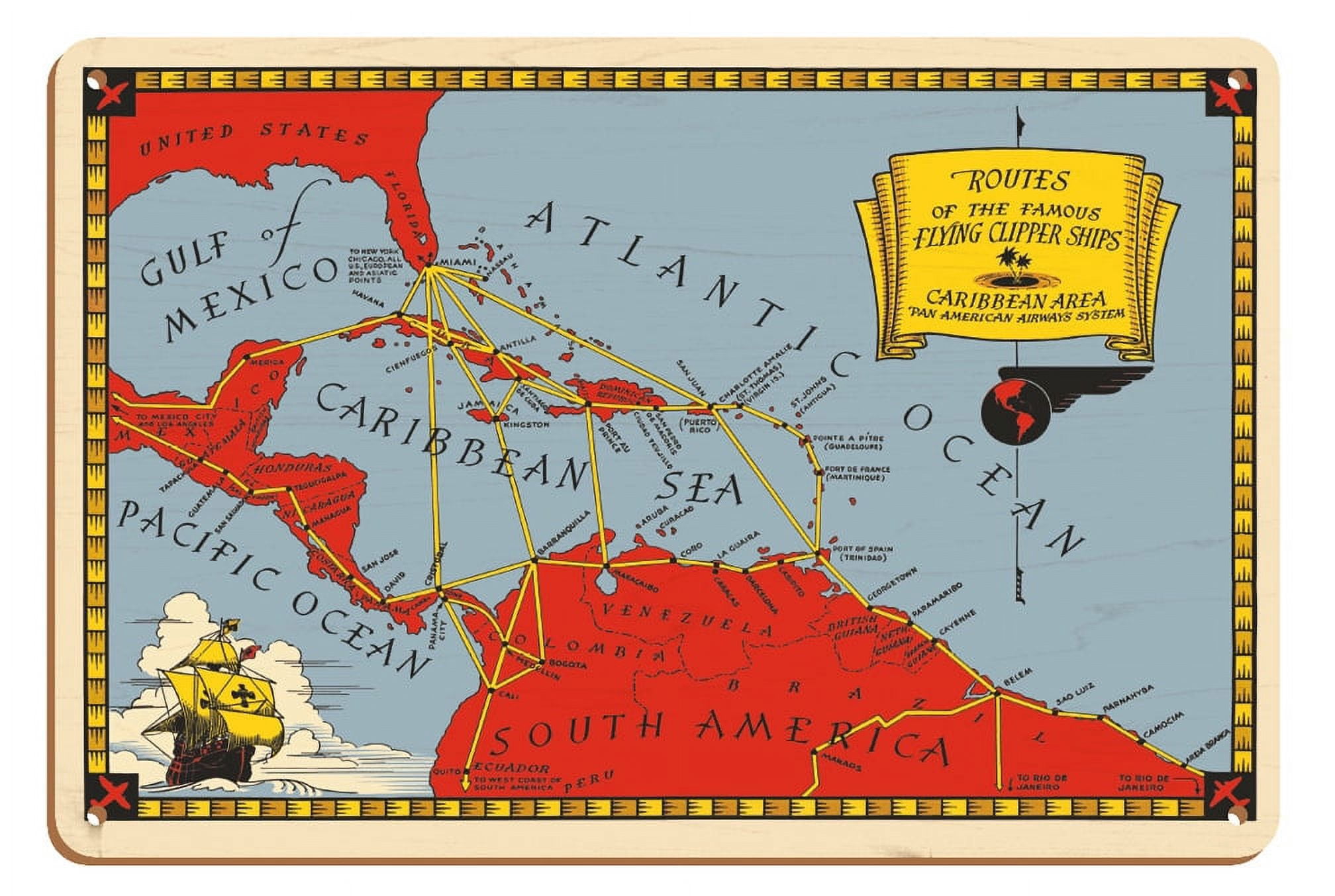 Routes of the Famous Flying Clipper Ships - Caribbean Area - Vintage ...