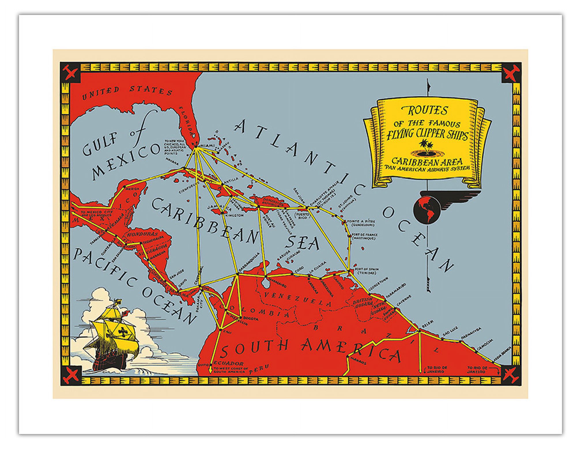 Routes of the Famous Flying Clipper Ships - Caribbean Area - Vintage ...