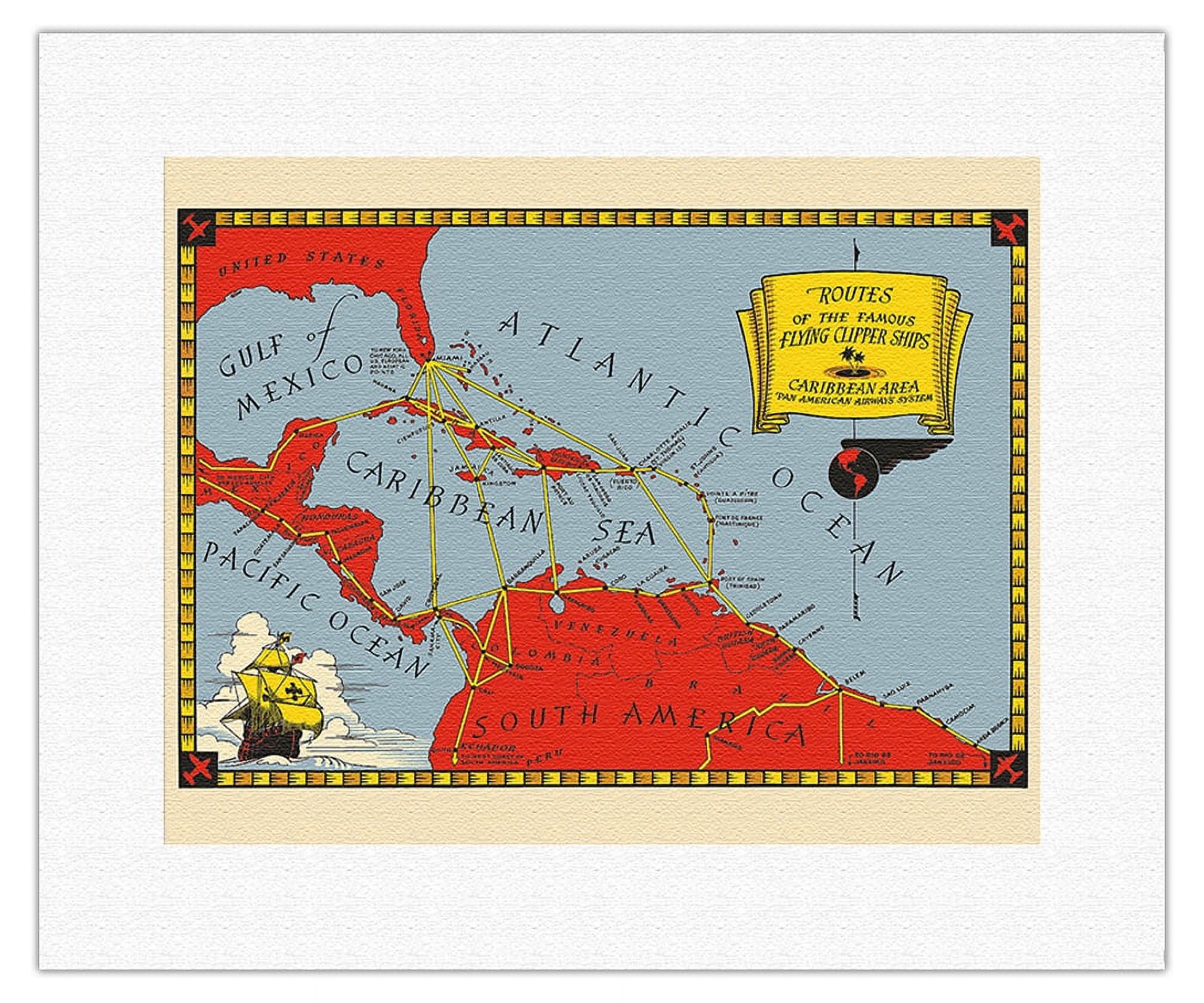 Routes of the Famous Flying Clipper Ships - Caribbean Area - Vintage ...