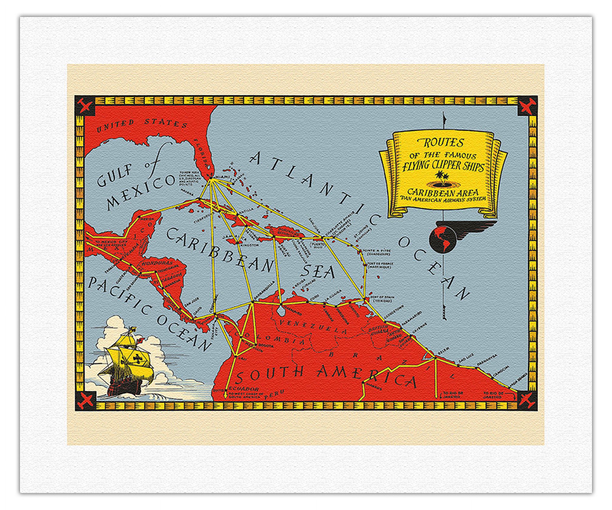 Routes of the Famous Flying Clipper Ships - Caribbean Area - Vintage ...