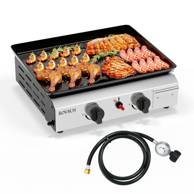 ROVSUN Portable Double Burner Propane Griddle, 20000 BTU, with ...
