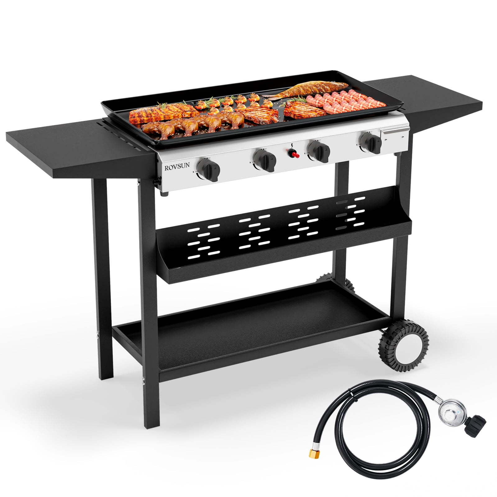 ROVSUN 4 Burner Propane Griddle, 40000 BTU with Ignition, Nonstick Tray ...
