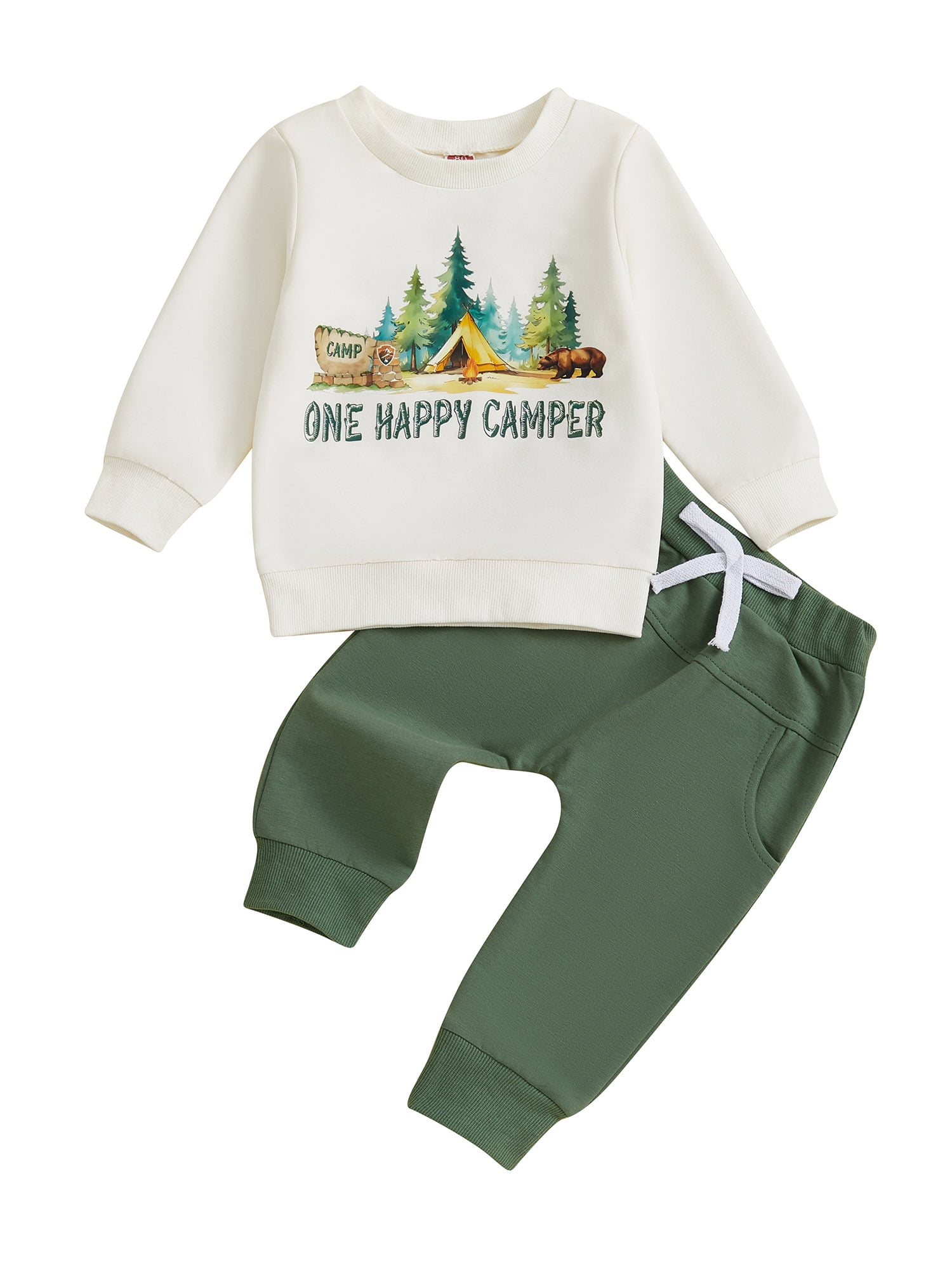 Rovasas Baby Boy Fall Outfit Camping Print Sweatshirt with Pants 2 Pcs Set - Walmart.com