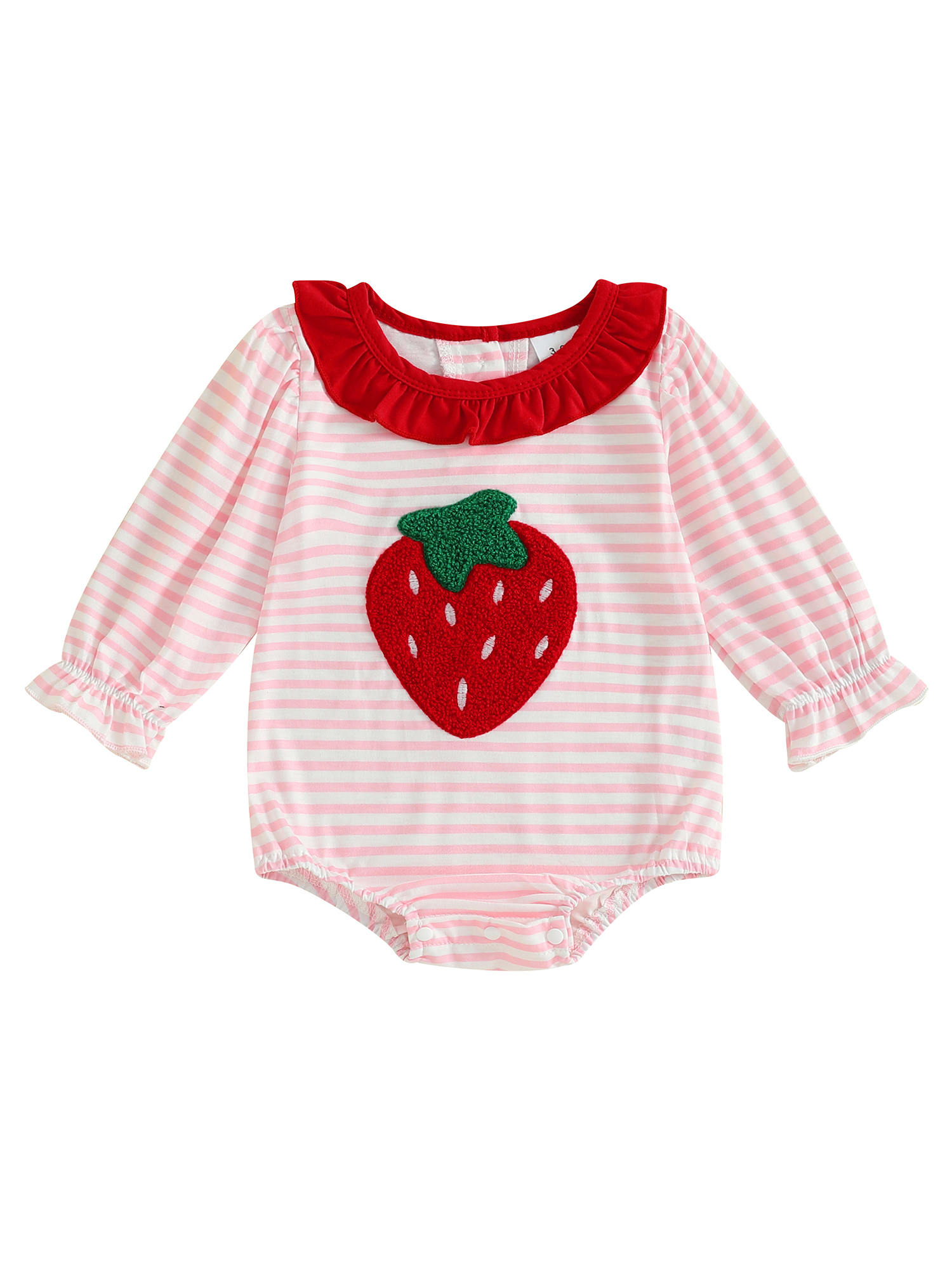 Rovasas Baby Girl Fall Romper Strawberry Embroidery Long Sleeve ...