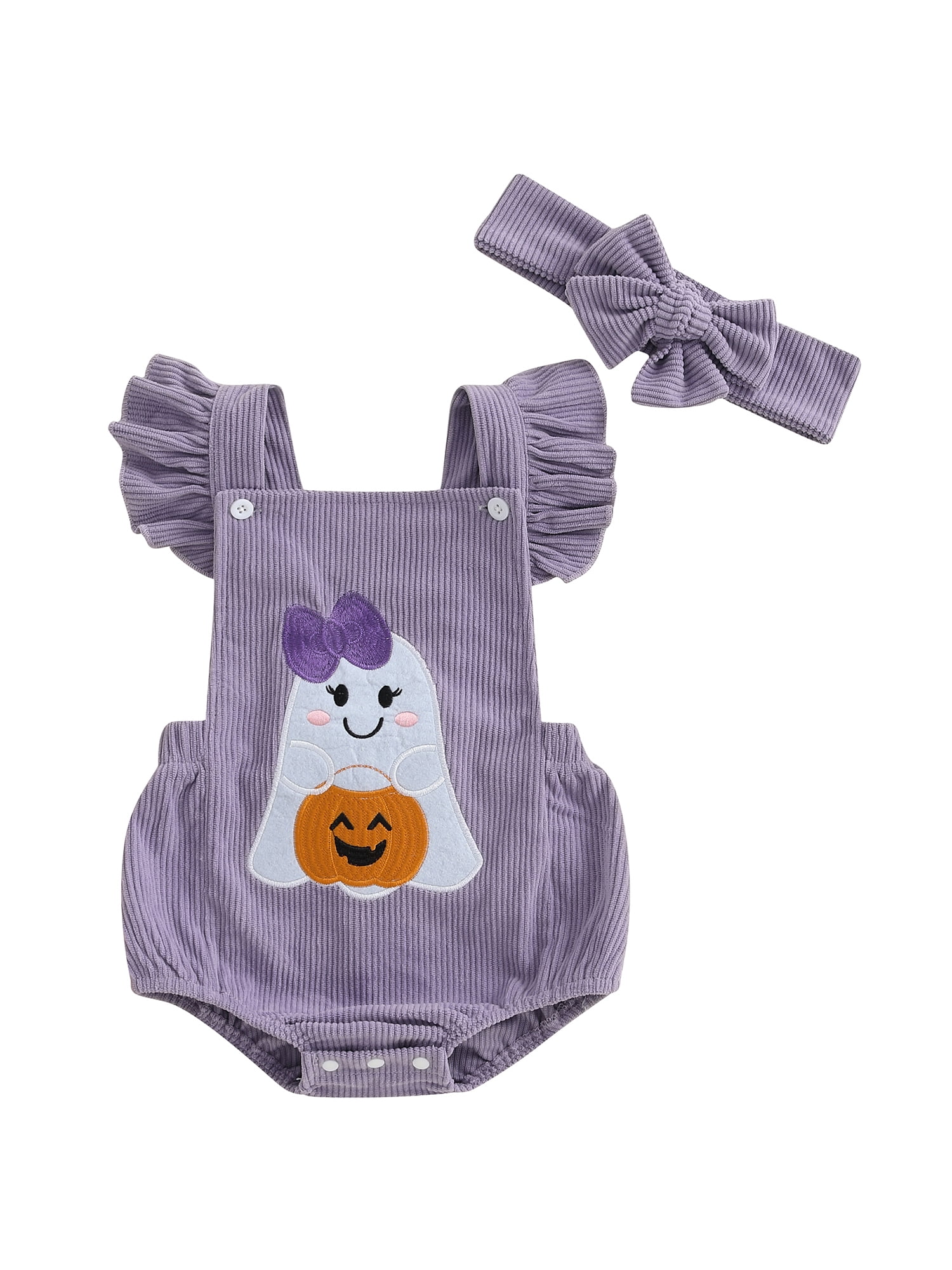 Rovasas Baby Girl Halloween Outfits Bow Ghost Embroidery Romper with Headband - Walmart.com