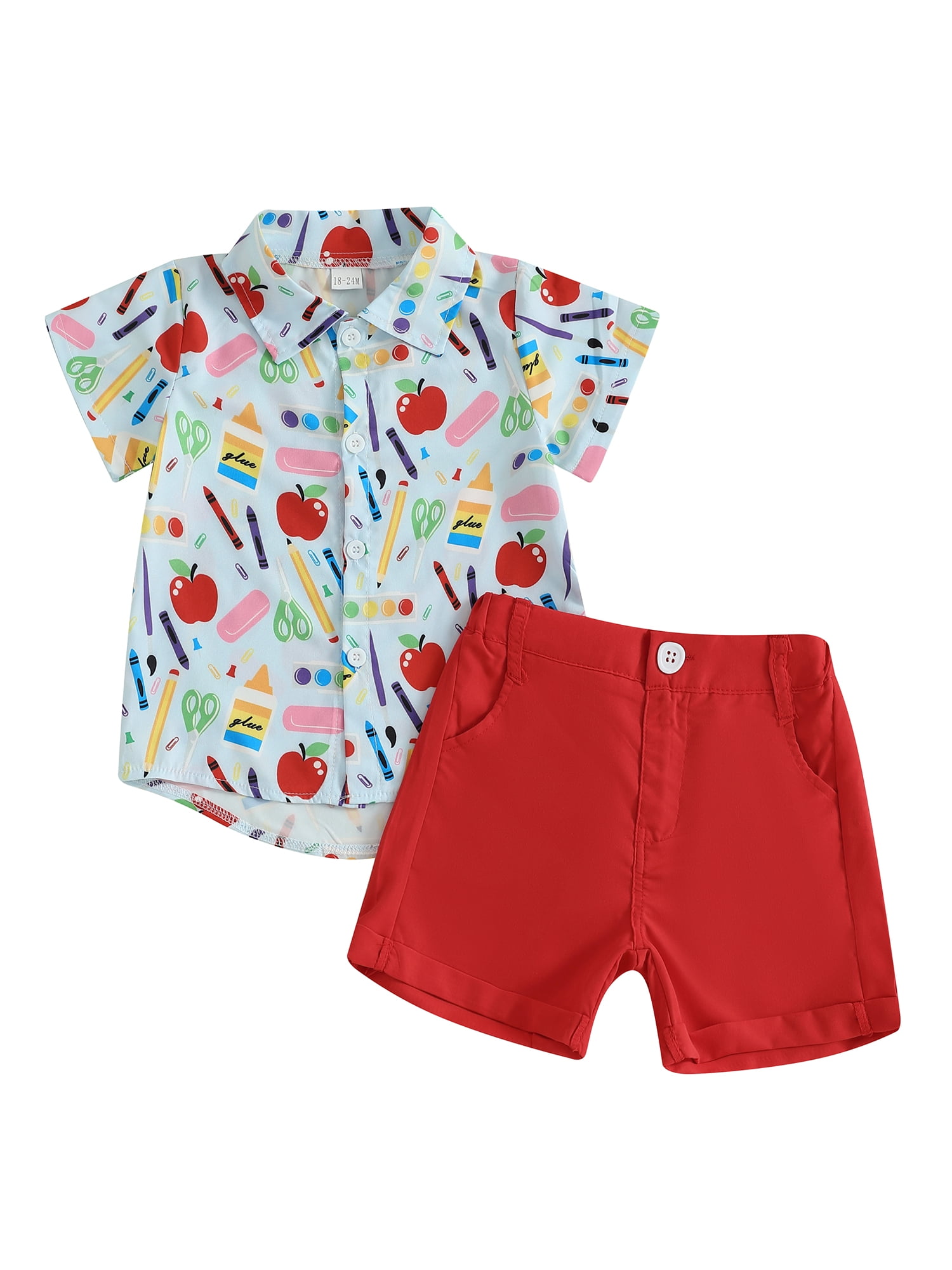Rovasas Boy Back to School Outfit Apple Short Sleeve Shirt Solid Shorts ...