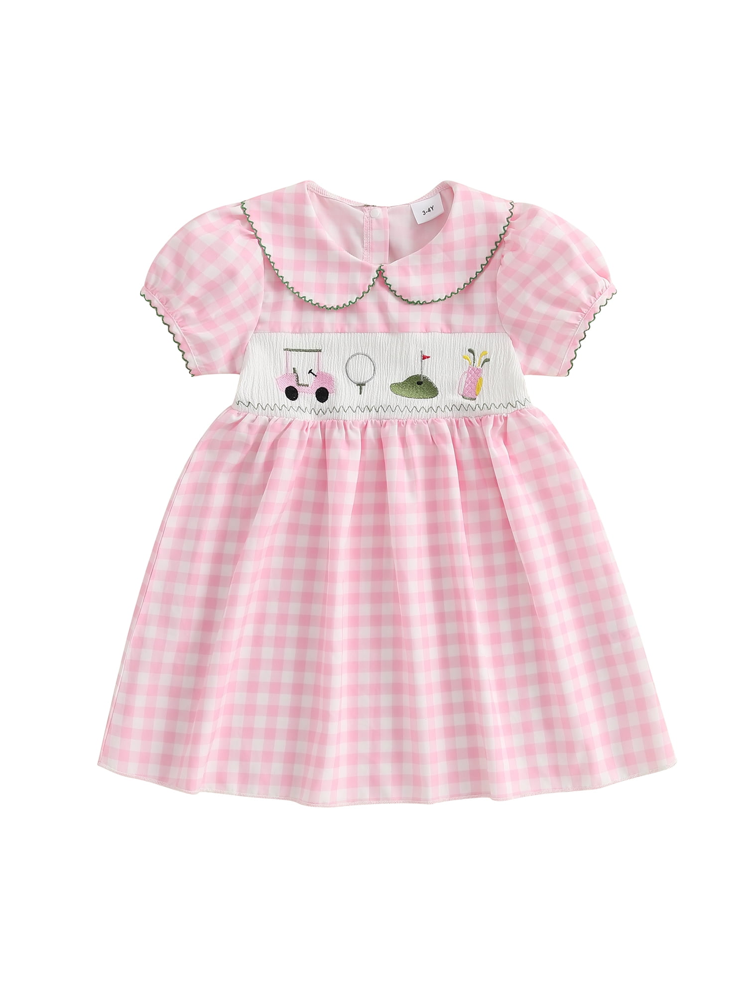 Rovasas Girl Summer Dress Doll Collar Short Sleeves Golf Embroidery ...
