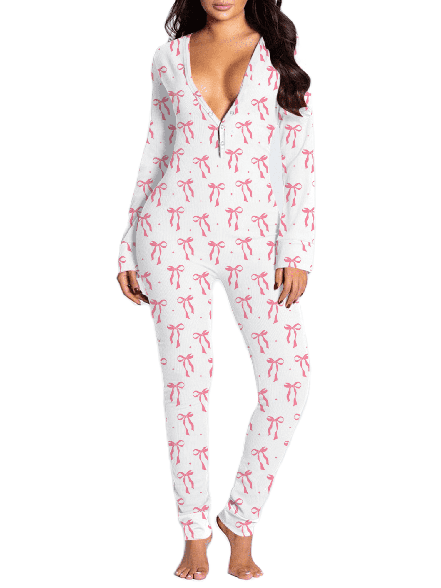 Rovasas Womens Sexy One Piece Jumpsuits Deep V Neck One Piece Pajamas