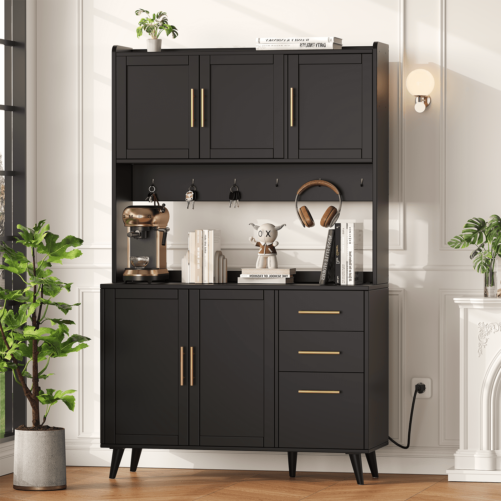 Rovaurx 70.9" Kitchen Pantry Cabinet with Microwave Shelf, Modern ...