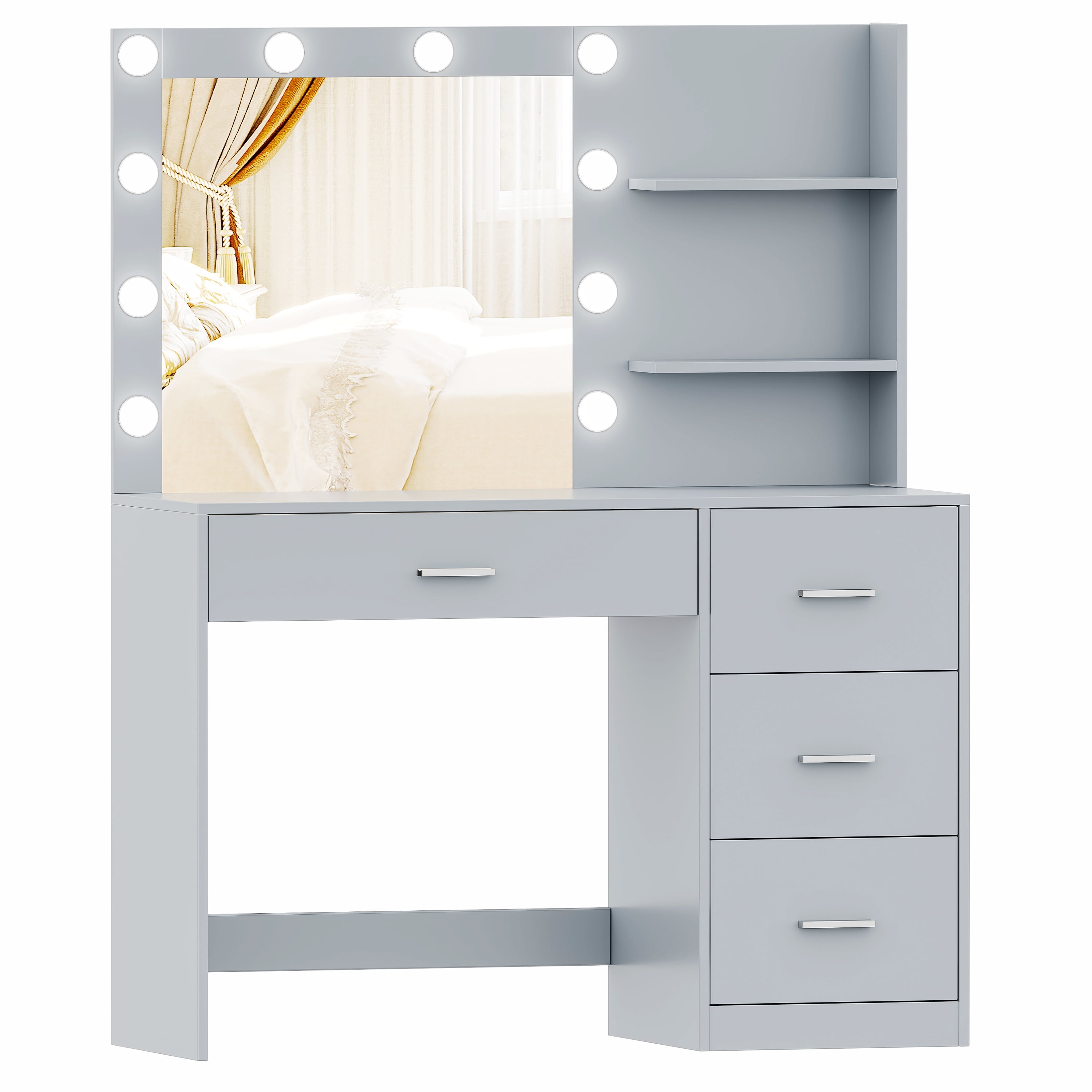 Rovaurx Makeup Vanity Table with Lighted Mirror, Makeup Vanity Desk ...
