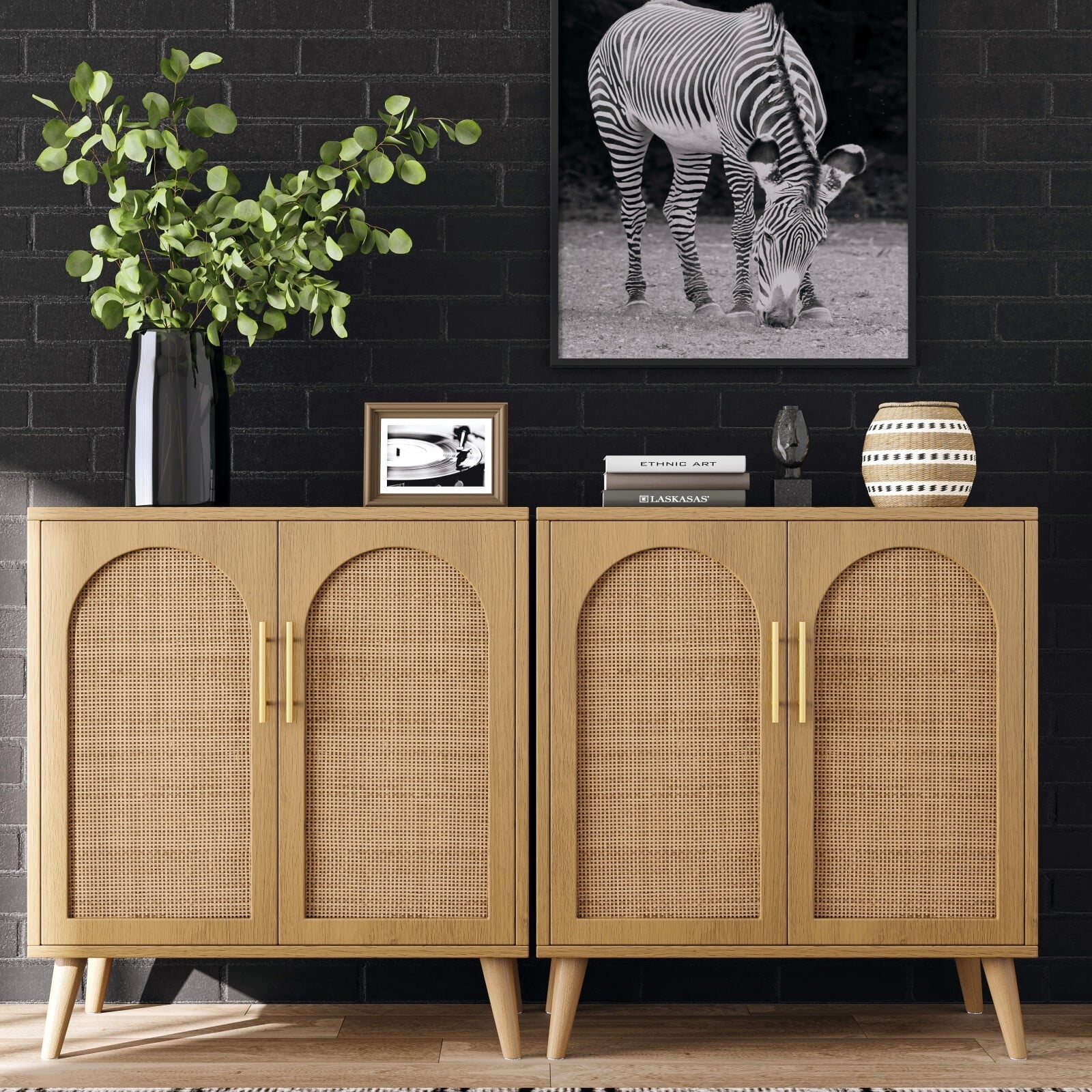"Rovaurx Rattan Storage Cabinet Set, 2 Cabinets with Doors ...