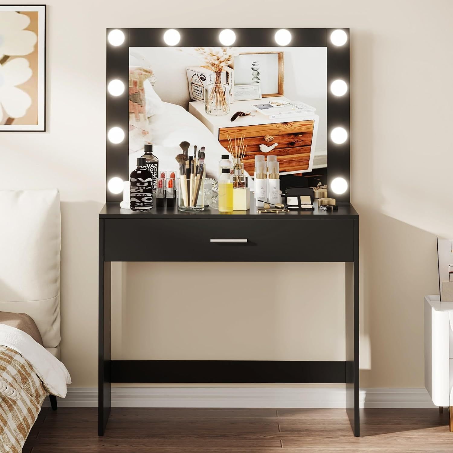 Rovaurx Vanity Table with Large Lighted Mirror, Makeup Vanity Dressing ...