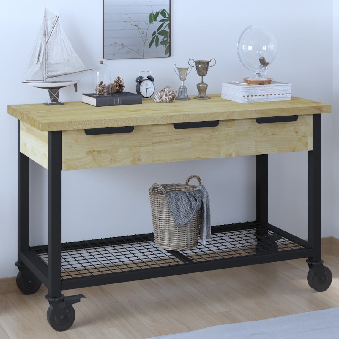 "Rove 62"" Multi-Purpose Portable Industrial Wood and Metal Large Top ...