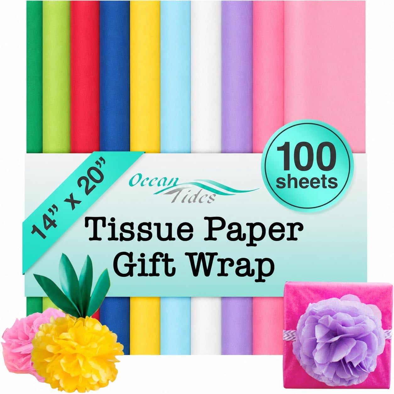 RoveNova 100 Sheets Tissue Paper for Gift Bags, 10 Colors, 20 x 14 Inch ...