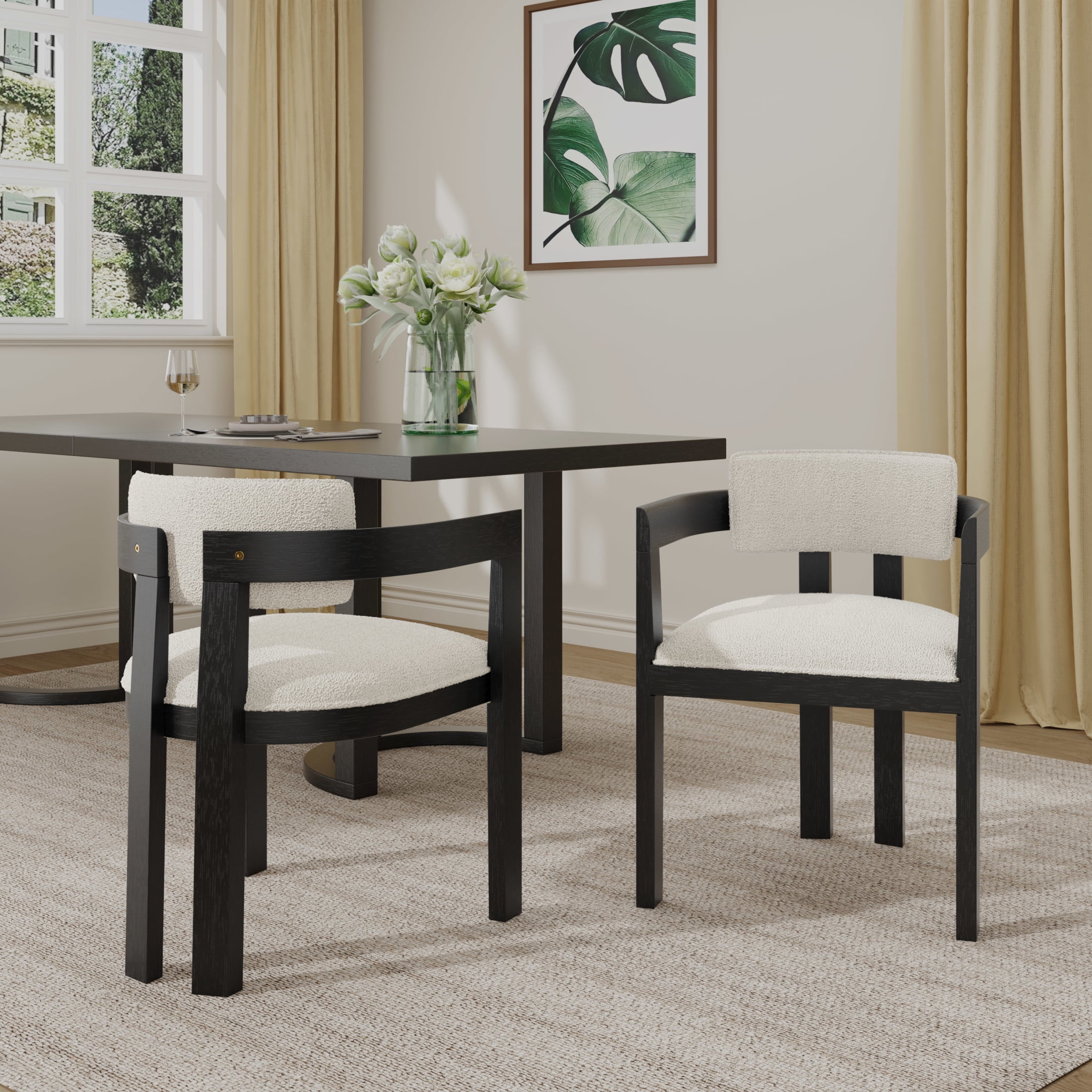 Rovelle Modern Upholstered Dining Chairs, Rubberwood, Beige + Black ...