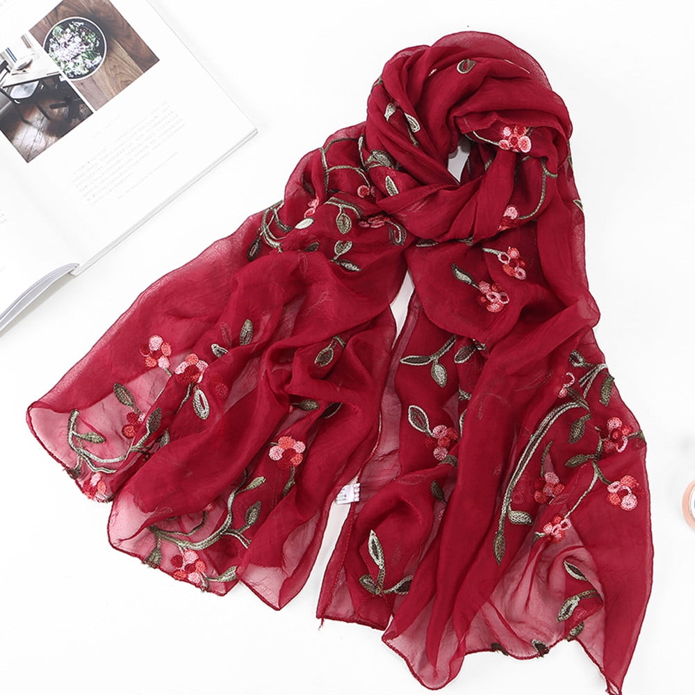 Rovga Beautiful Scarfs For Women Ladies Embroidery Chiffon Scarf Hijab ...