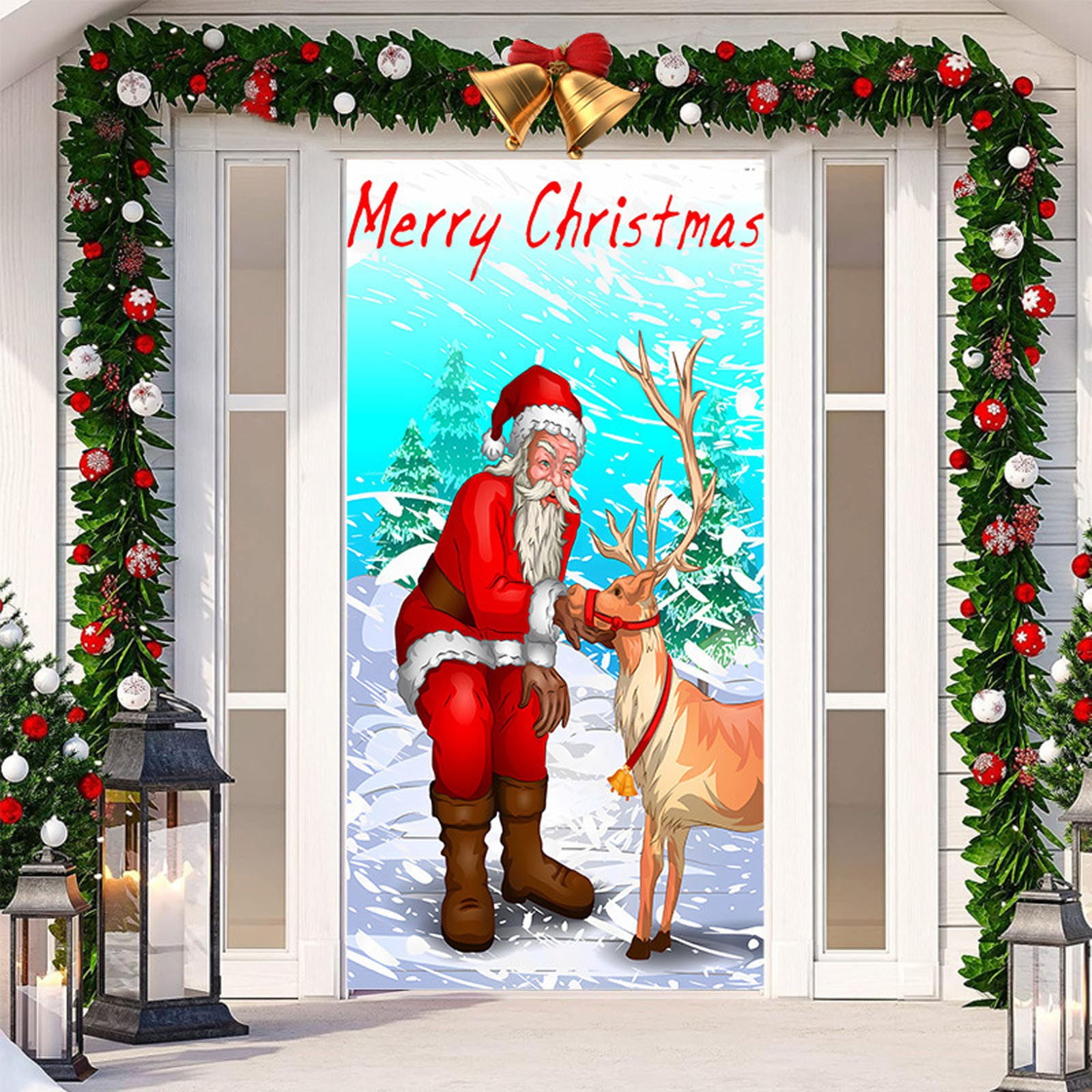 Rovga Christmas Door Decoration Door Cover Hanging Cloth Holiday Party ...