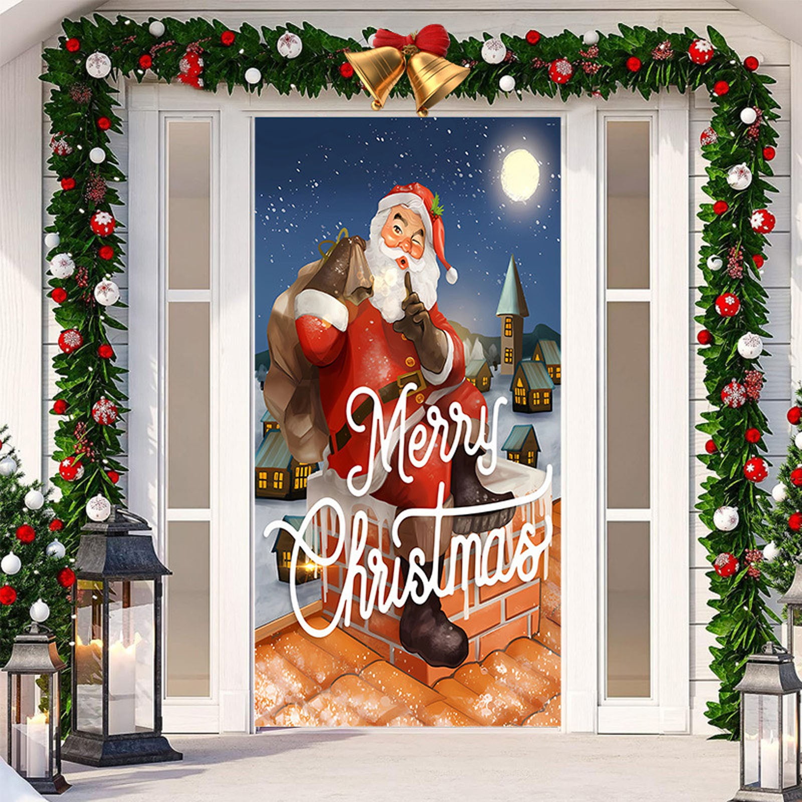Rovga Christmas Door Decoration Door Cover Hanging Cloth Holiday Party ...