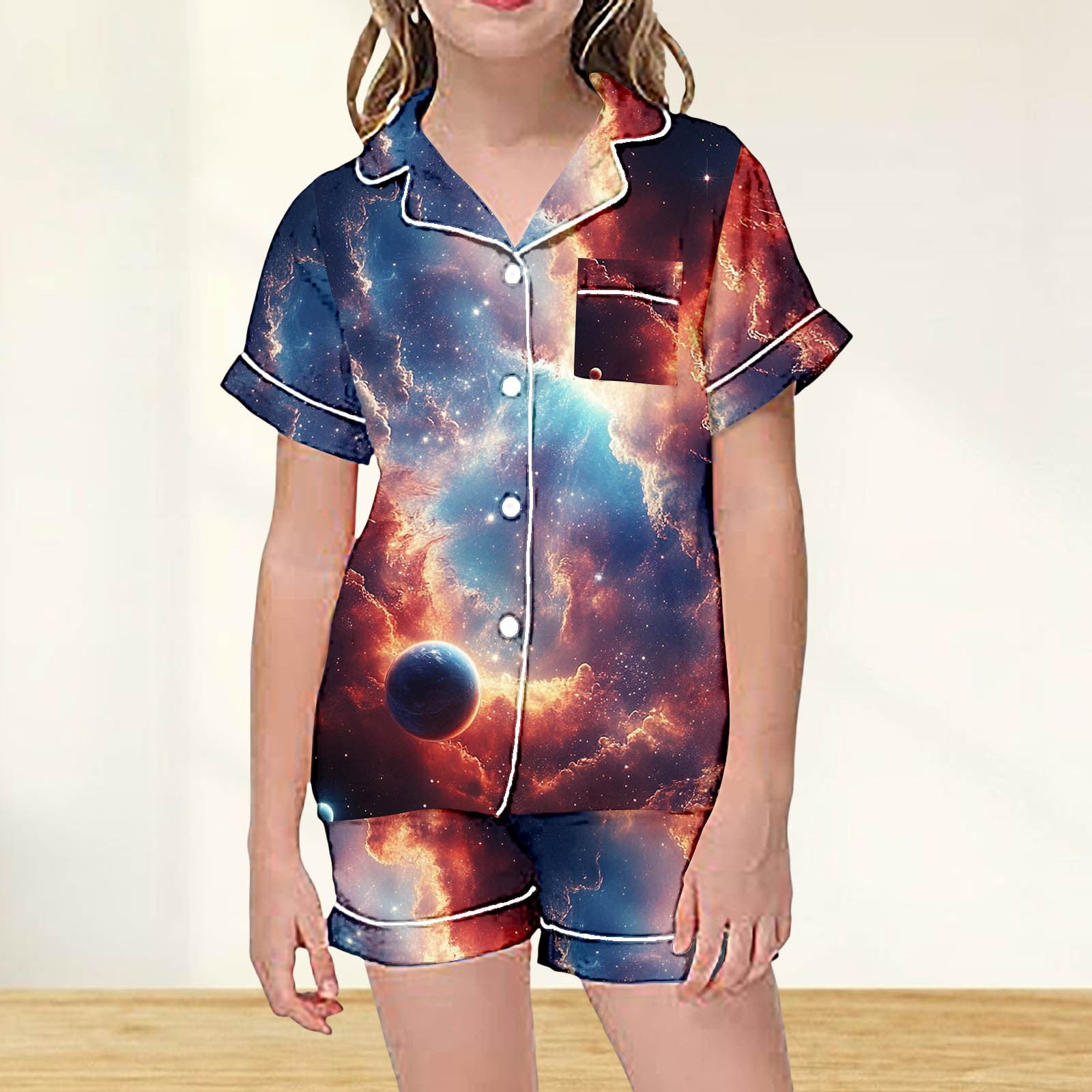 Rovga Clohes For Girls Short Sleeve Astral Graphic Lapelshorts Pajama ...