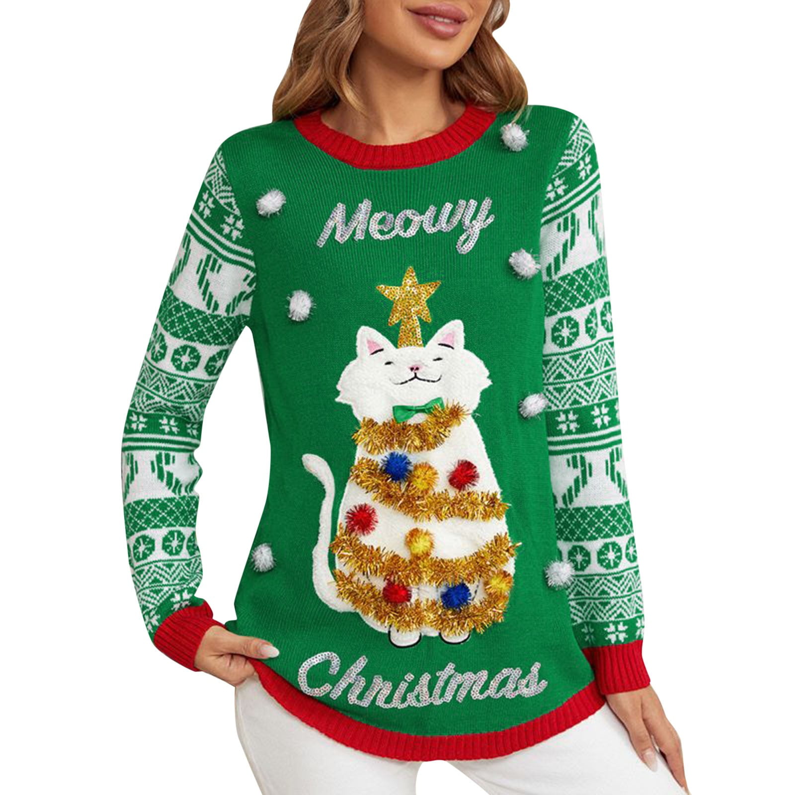 Rovga Fall Winter Comfy Jacquard Pullover Christmas Sweater Cartoon ...