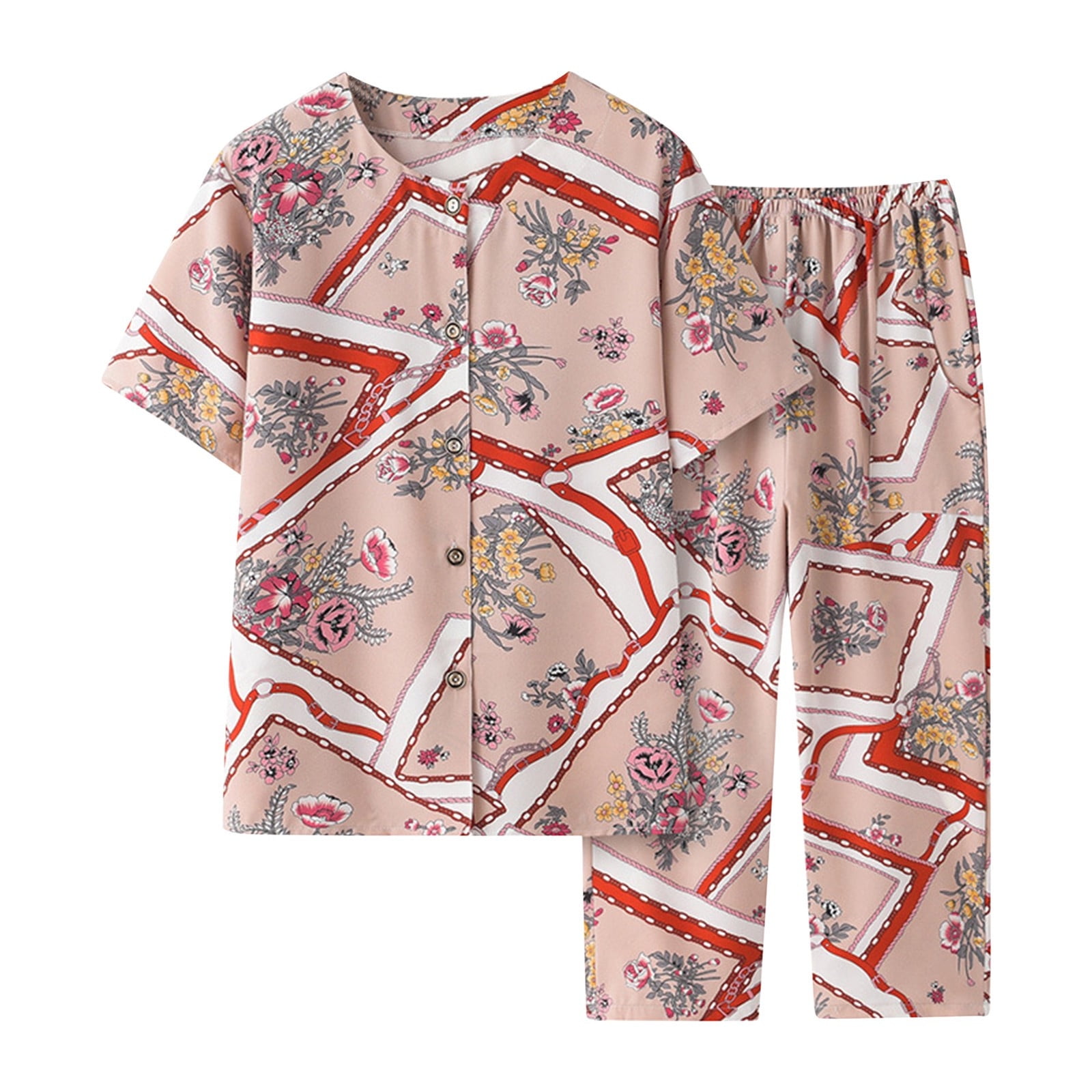 Rovga Floral Printed Women Outfits Sets Grandma Summer Dress Old Lady ...