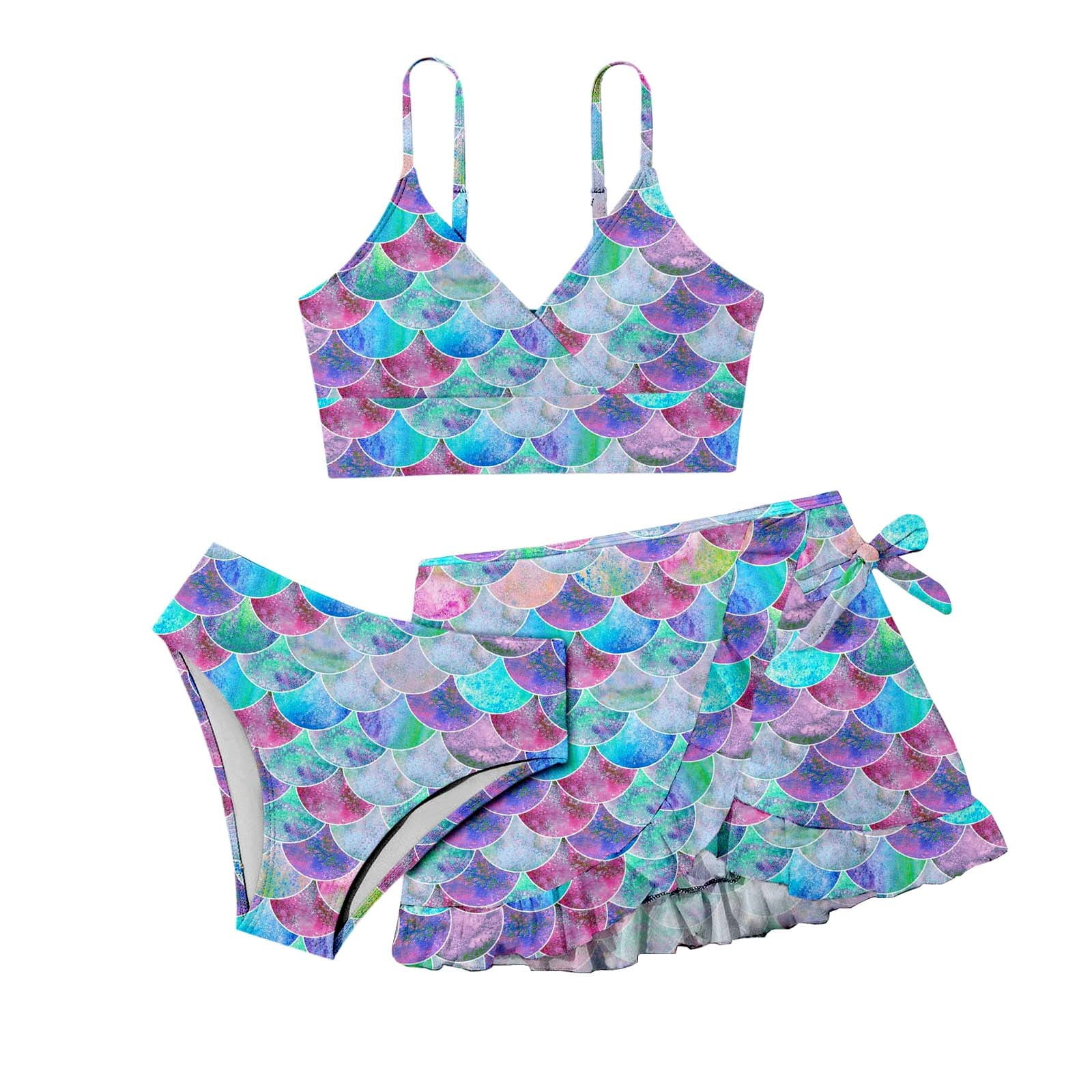 Rovga Girl Swimsuit 8-9 Years Sleeveless Fish Tail Set Scale Print ...