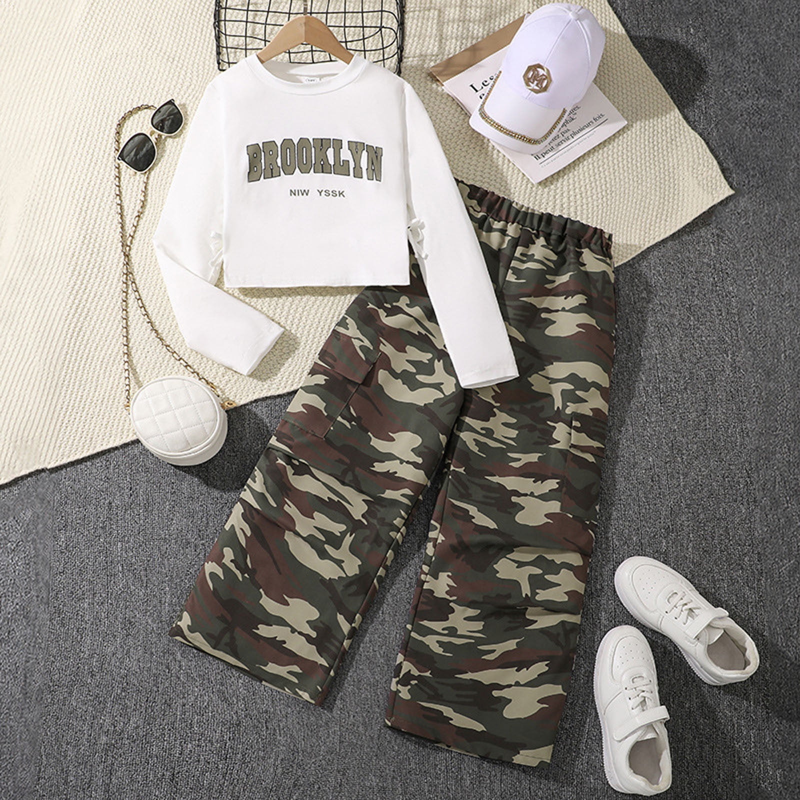 Rovga Girls Spring Outfits 7-8 Years Cartoon Pattern Crew Neck Long ...