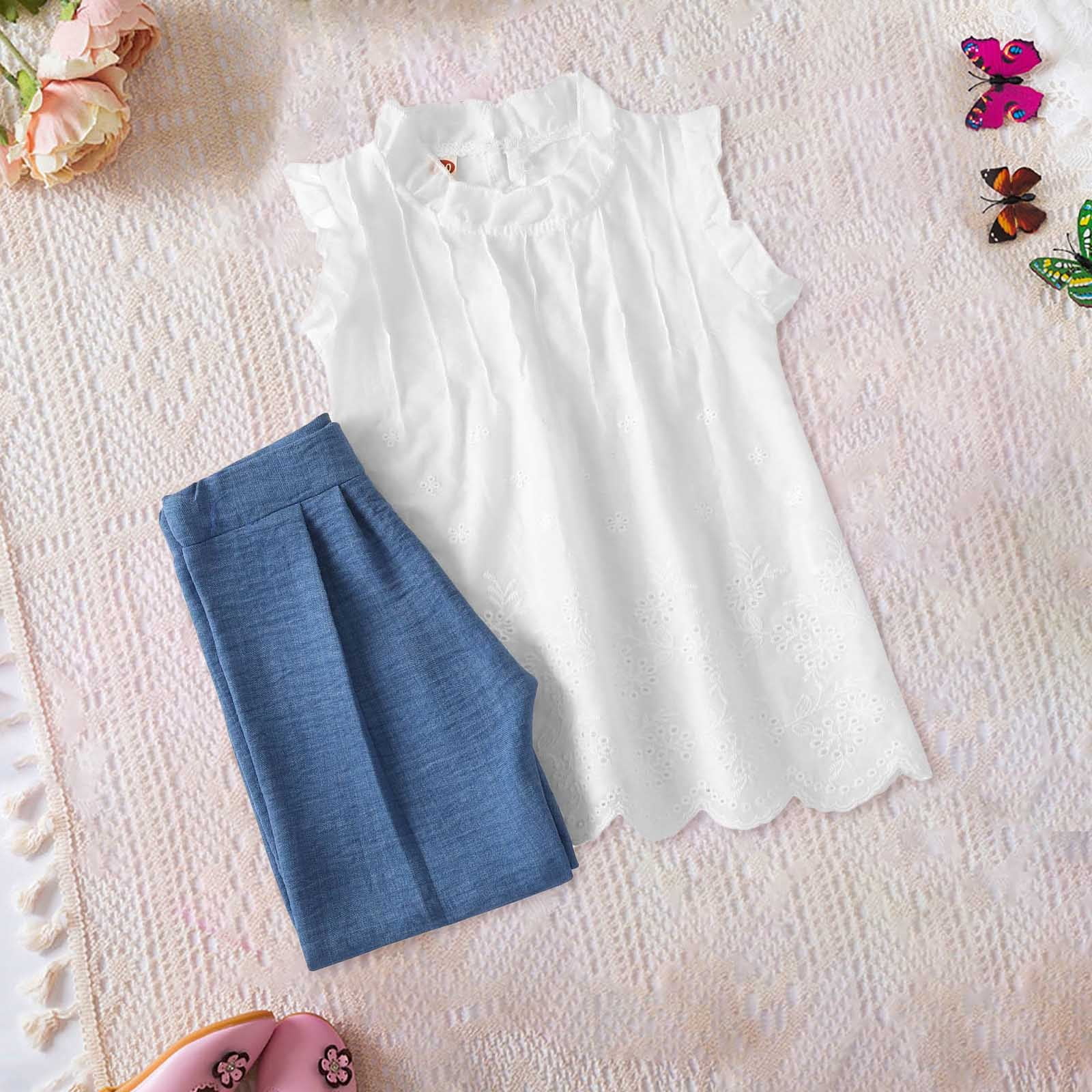 Rovga Girls Summer Outfits 5-6 Years Crew Neck Cartoon Letter Pattern ...