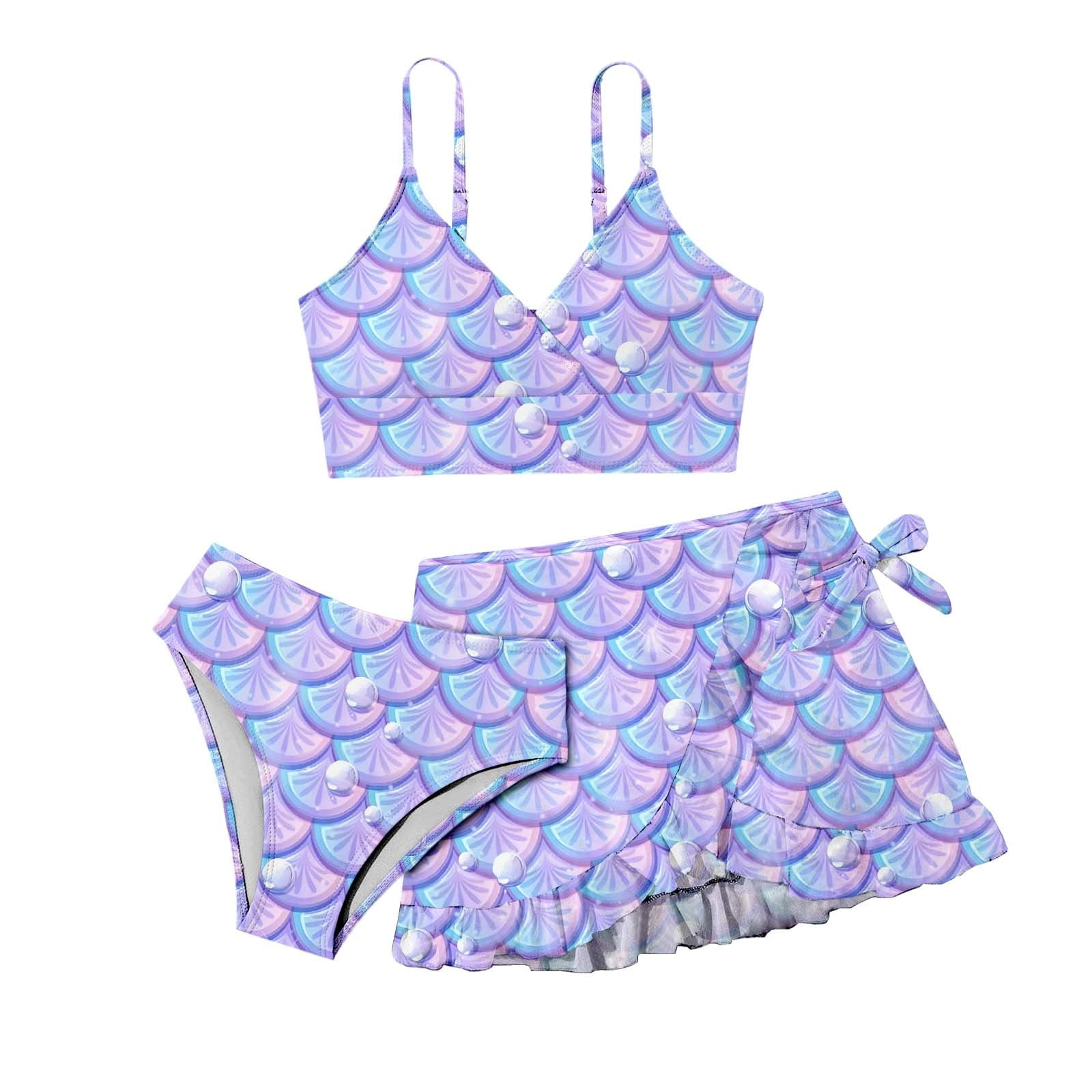 Rovga Girls' Swimwear 9-10 Years Sleeveless Fish Tail Set Scale Print ...