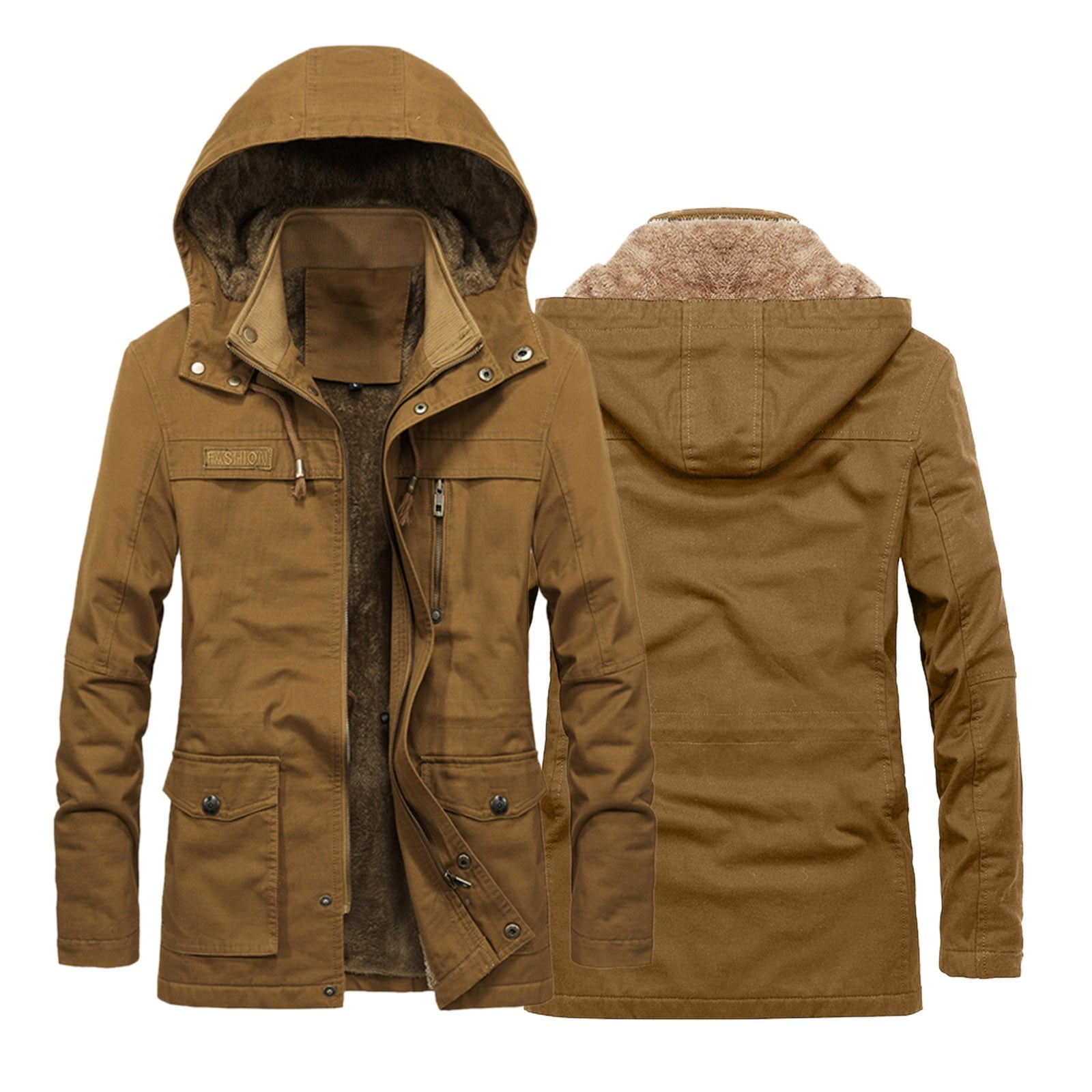 Rovga Men Jacket, Autumn Winter Hooded Coat, Velvet Thick Cotton, Stand ...