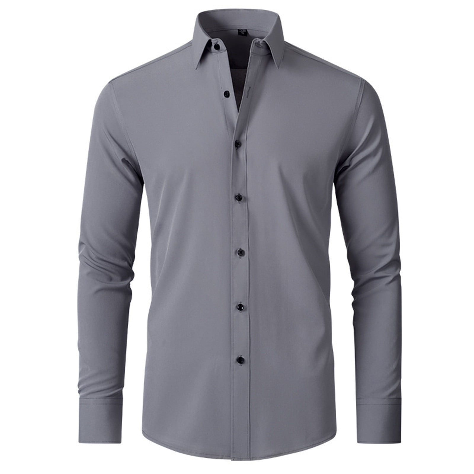 Rovga Mens T-Shirts Solid Color Long Sleeve Stretch Formal Shirt ...