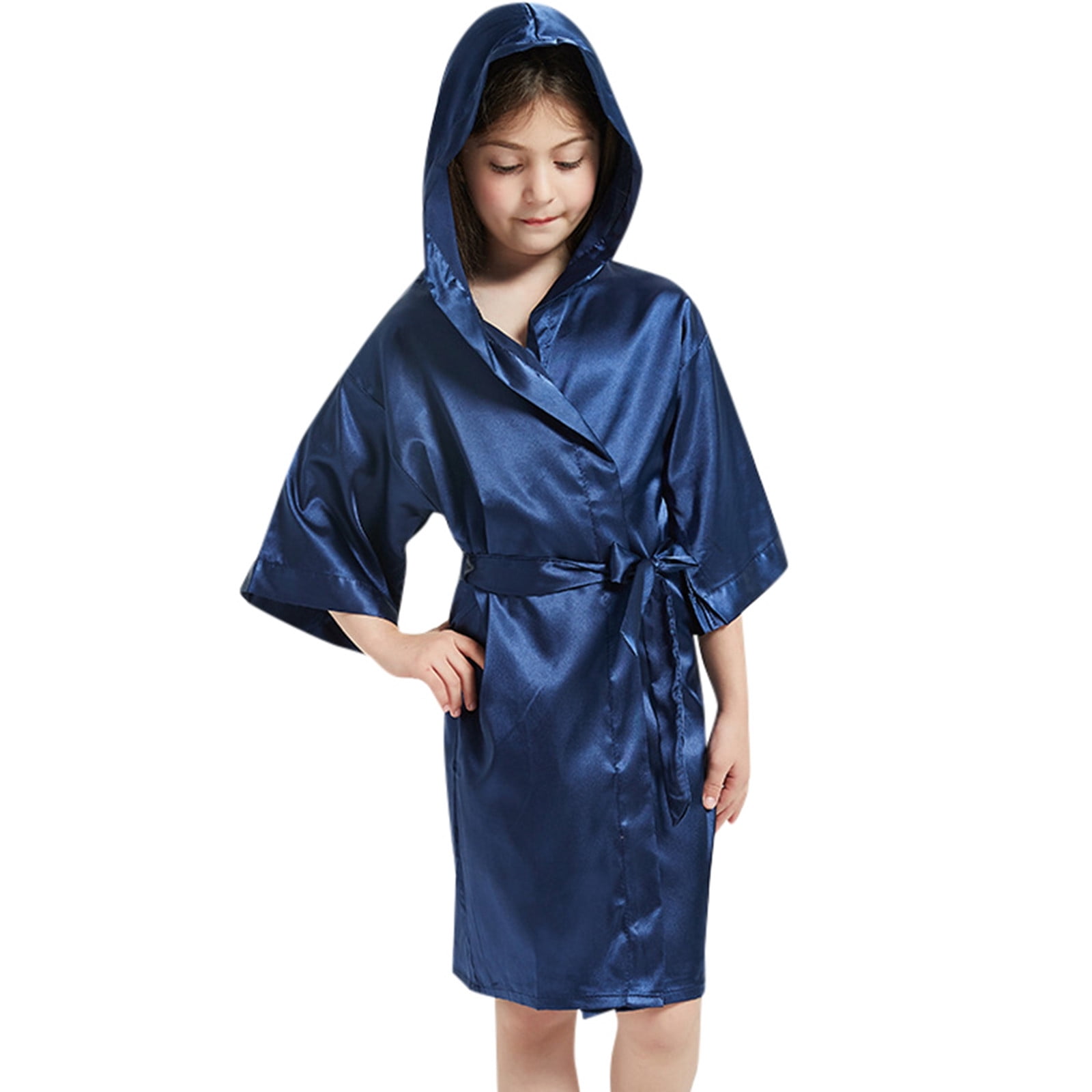 Rovga Pajamas For Girls Kids Silk Satin Hooded Bathrobe Kimono Robes ...