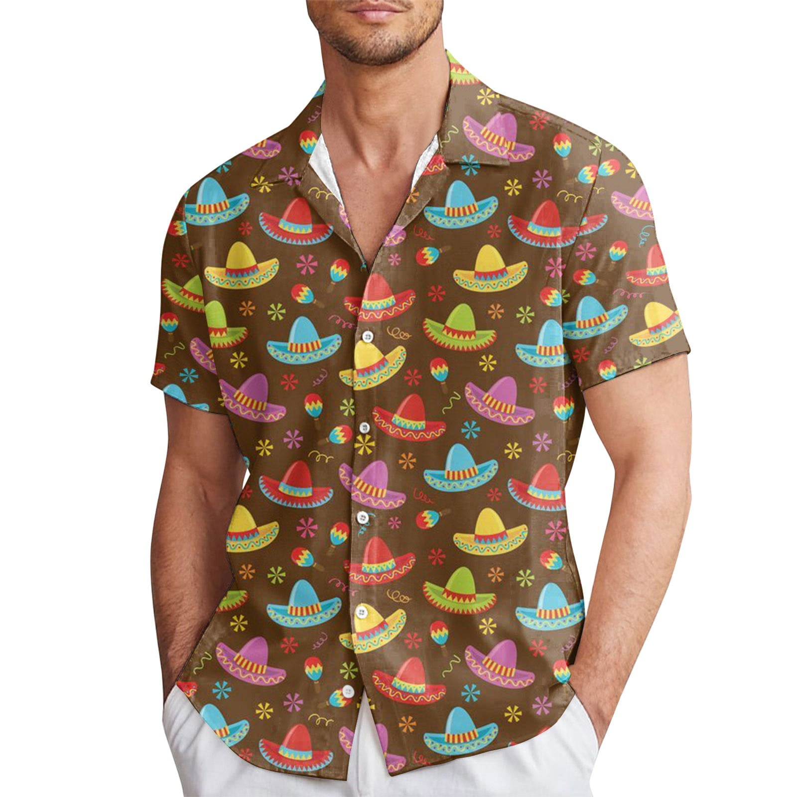 Rovga Shirts For Men Mexican Style Single Shirts Lapel Beach Short ...