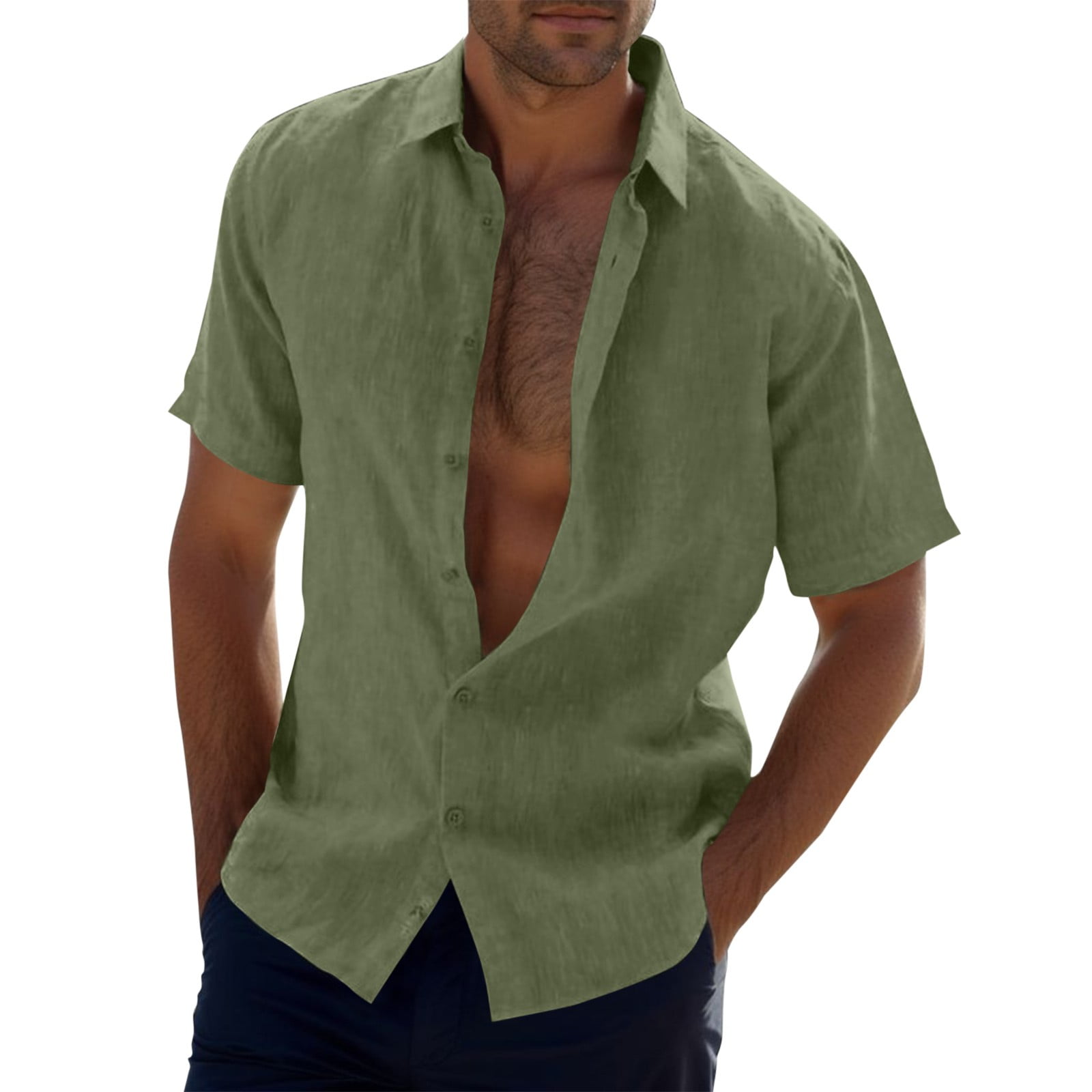 Rovga Shirts For Men Short Sleeve Turn Down Casual Solid Color Button ...