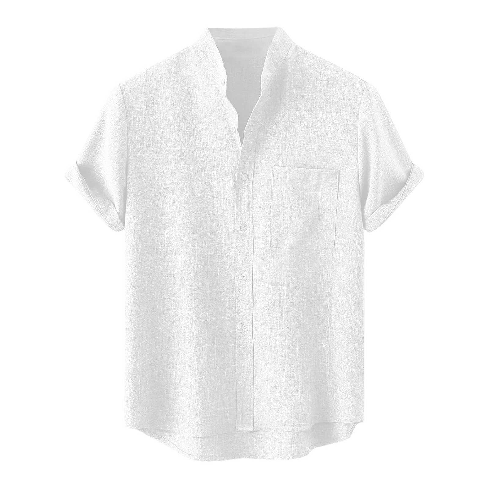 Rovga Shirts For Men Summer Solid Color Stand Up With Pockets Short ...