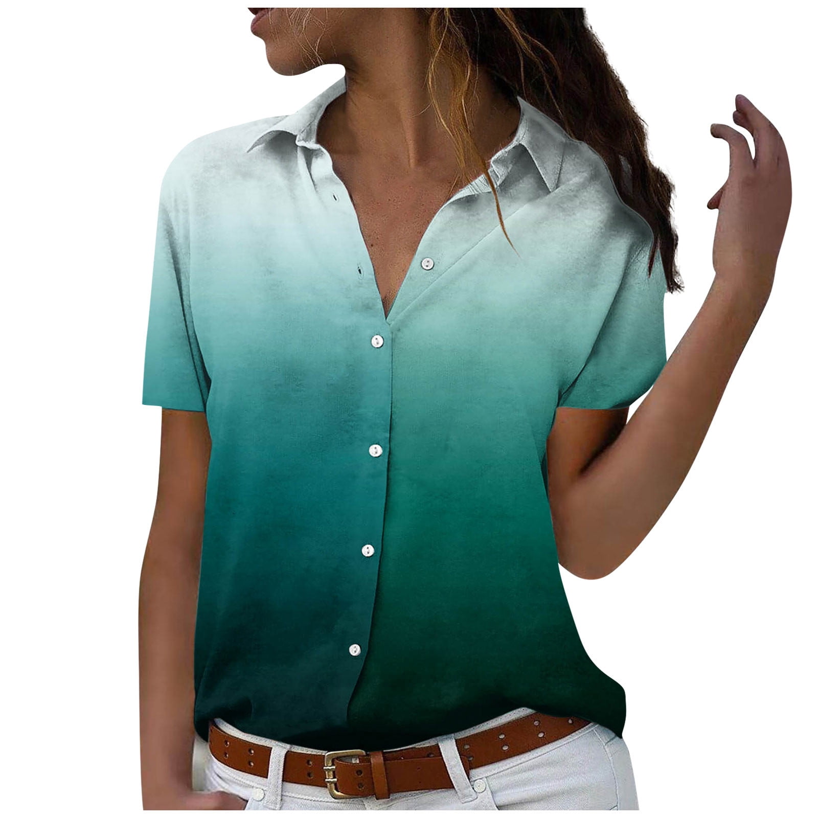 Rovga Shirts For Womens Gradients Tops Summer V Neck Short Sleeve Tees ...