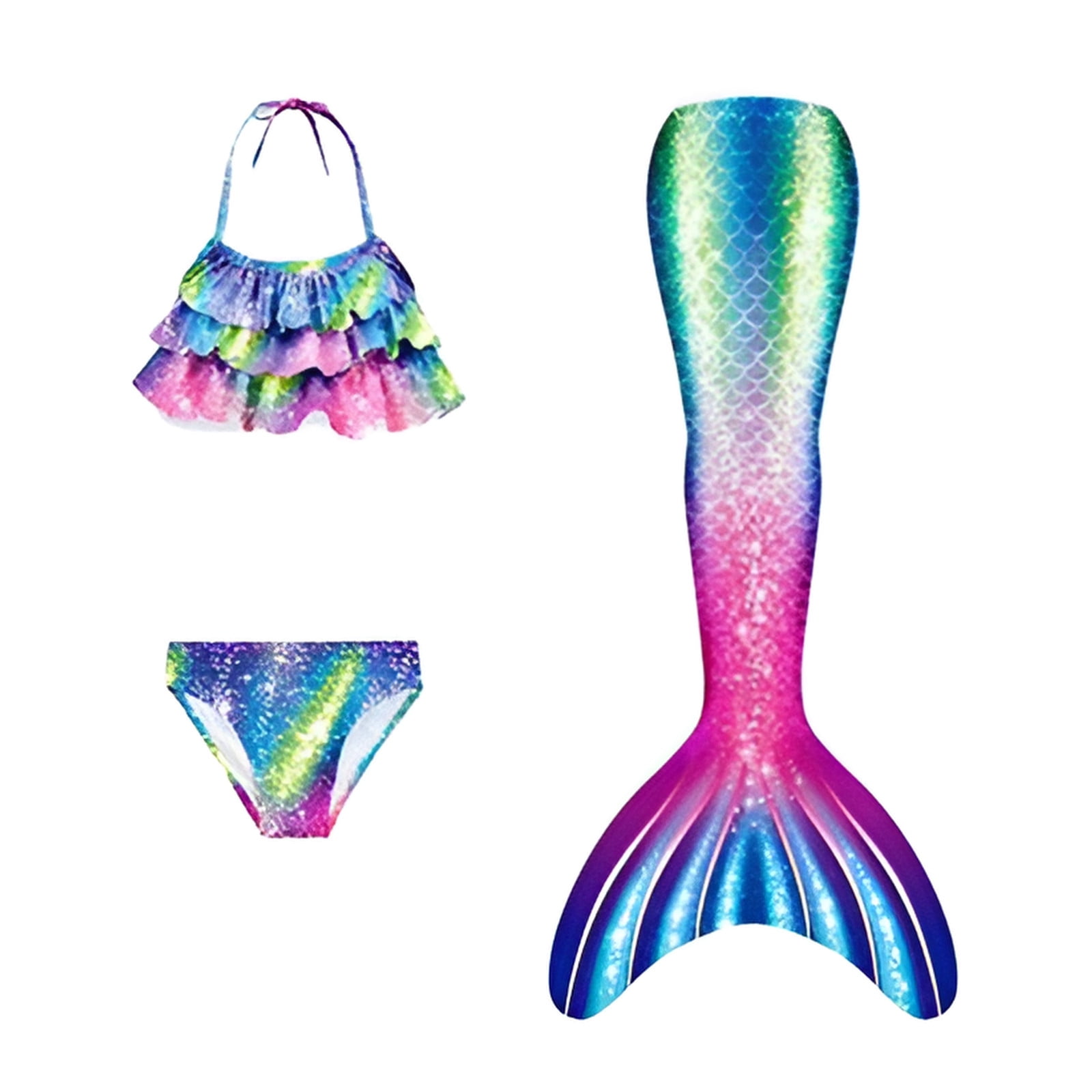 Rovga Swimsuit For Girls 8-9 Years Sleeveless Fish Tail Set Children ...